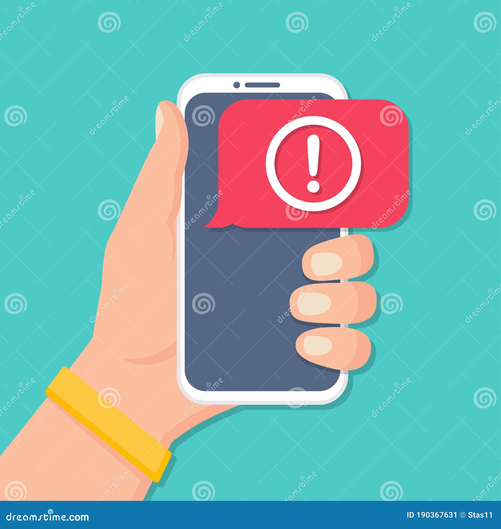 Hand Holding Smartphone with Alert Message Notification in a Flat ...