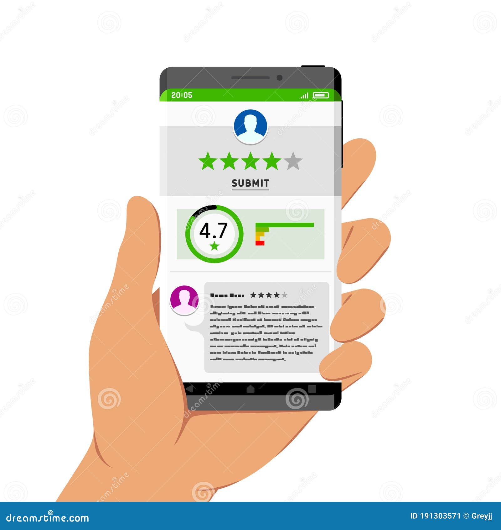 Hand Holding Smartphone with App Feedback and Rating Interface on Its ...