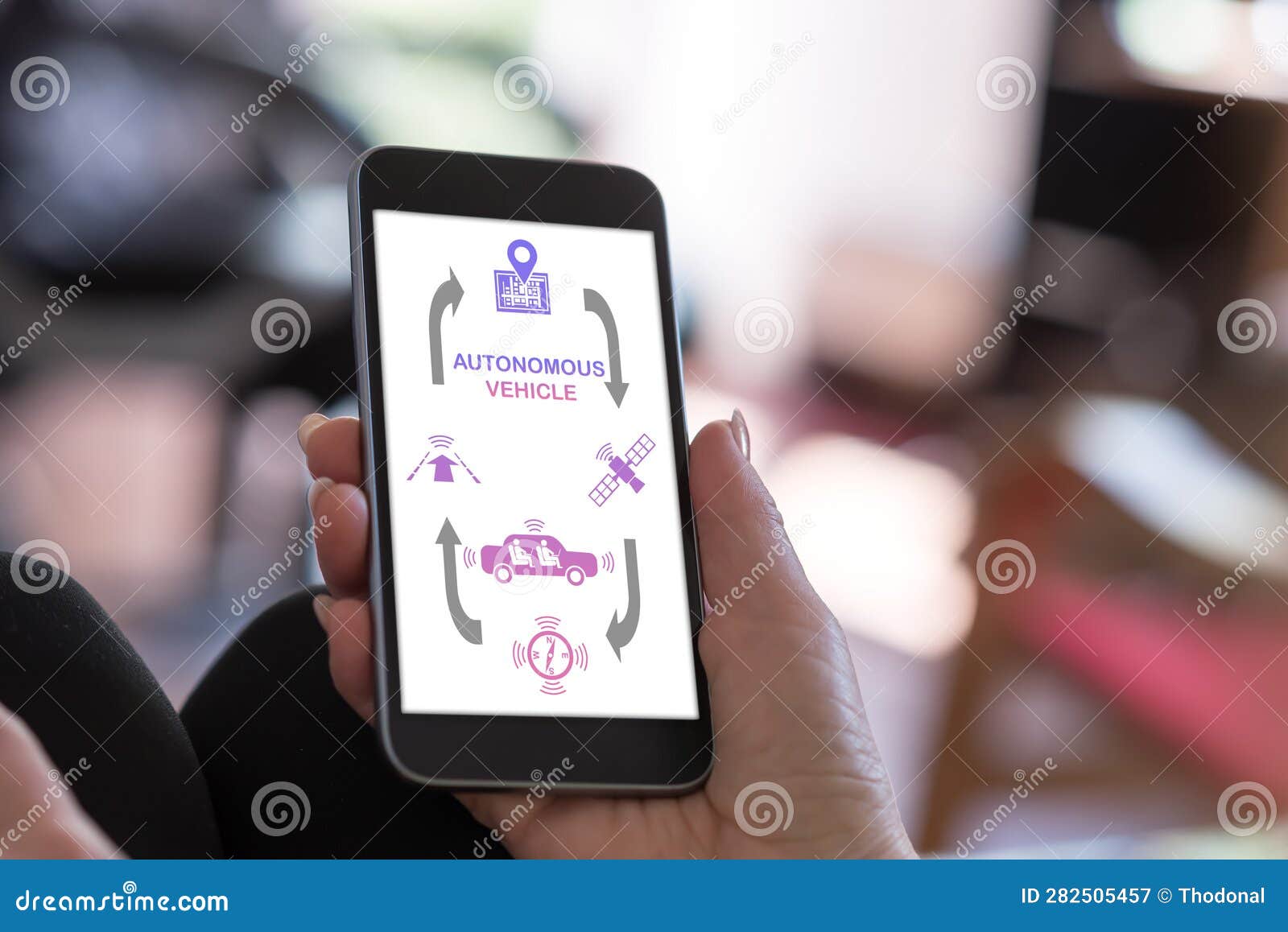 Autonomous Vehicle Concept on a Smartphone Stock Image - Image of held ...