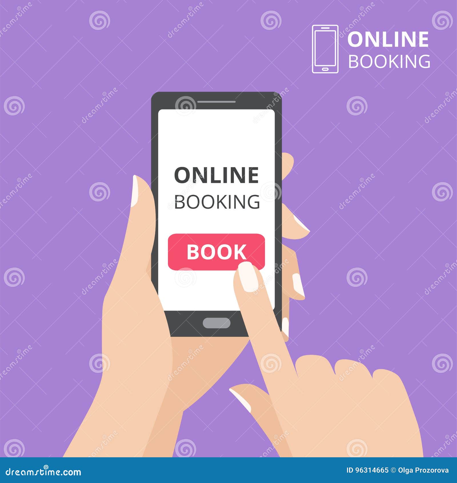 Hand Holding Smartphone with Book Button on Screen. Concept of Online ...