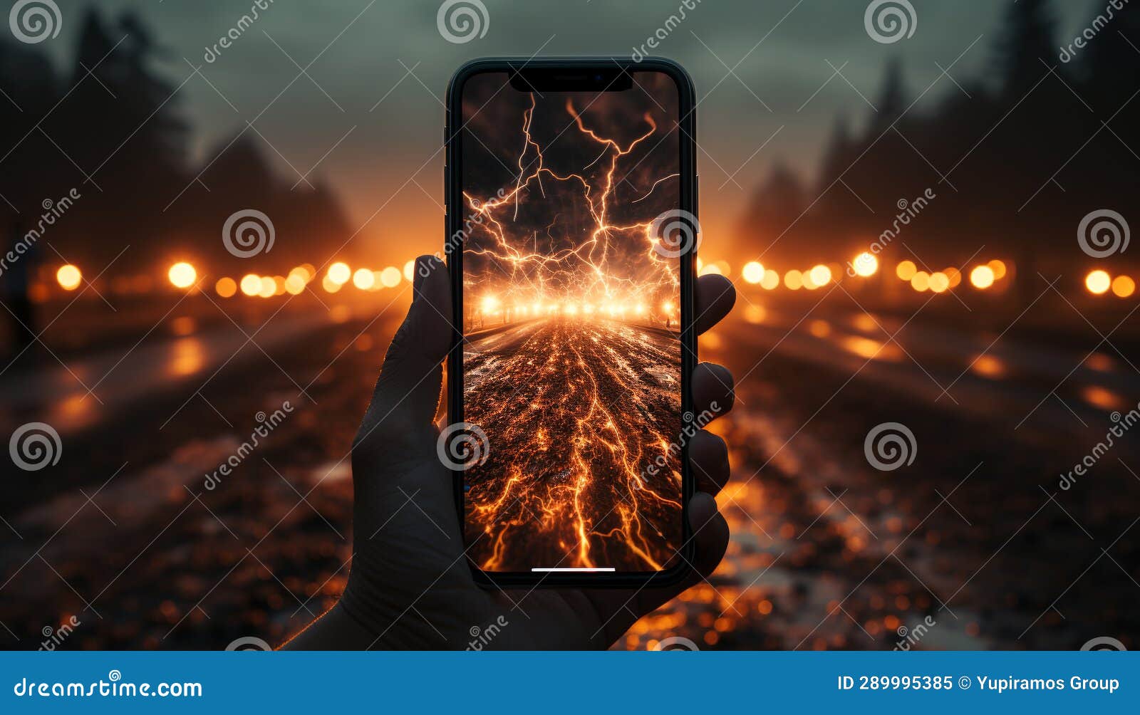 Hand Holding Smartphone, Capturing Sunset in Nature, Sending Text ...