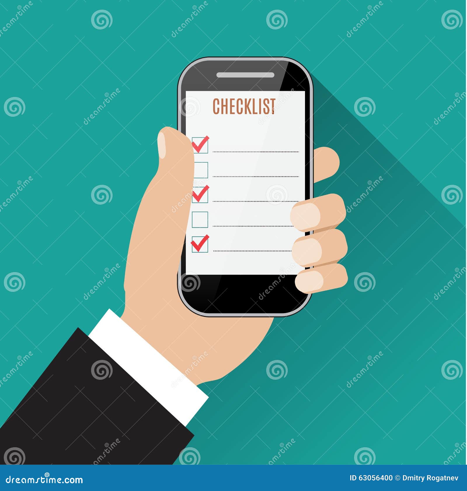 Hand Holding Smartphone with Checklist Stock Vector - Illustration of ...