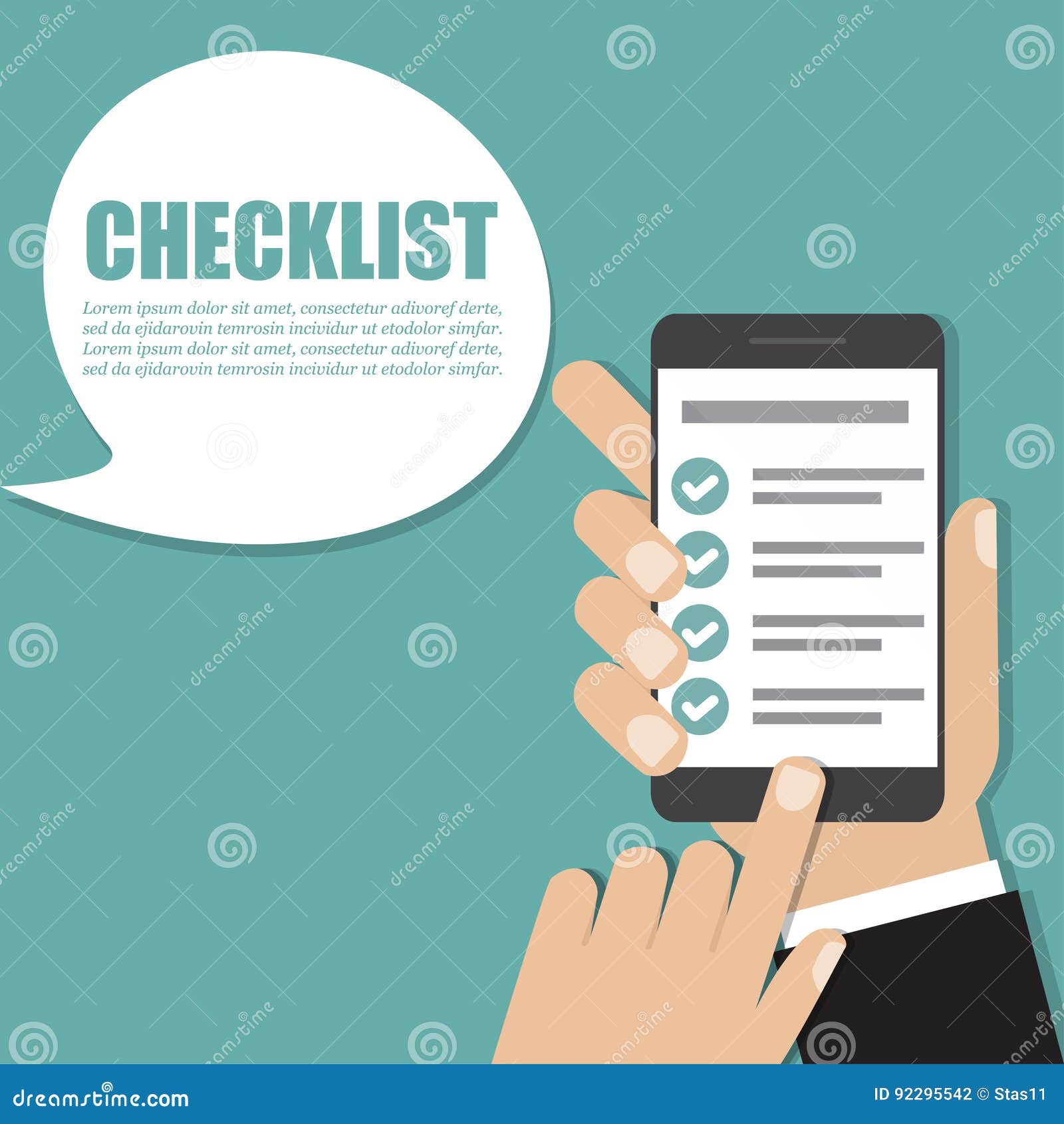 Hand Holding Smartphone with Checklist. Vector Illustration Stock ...