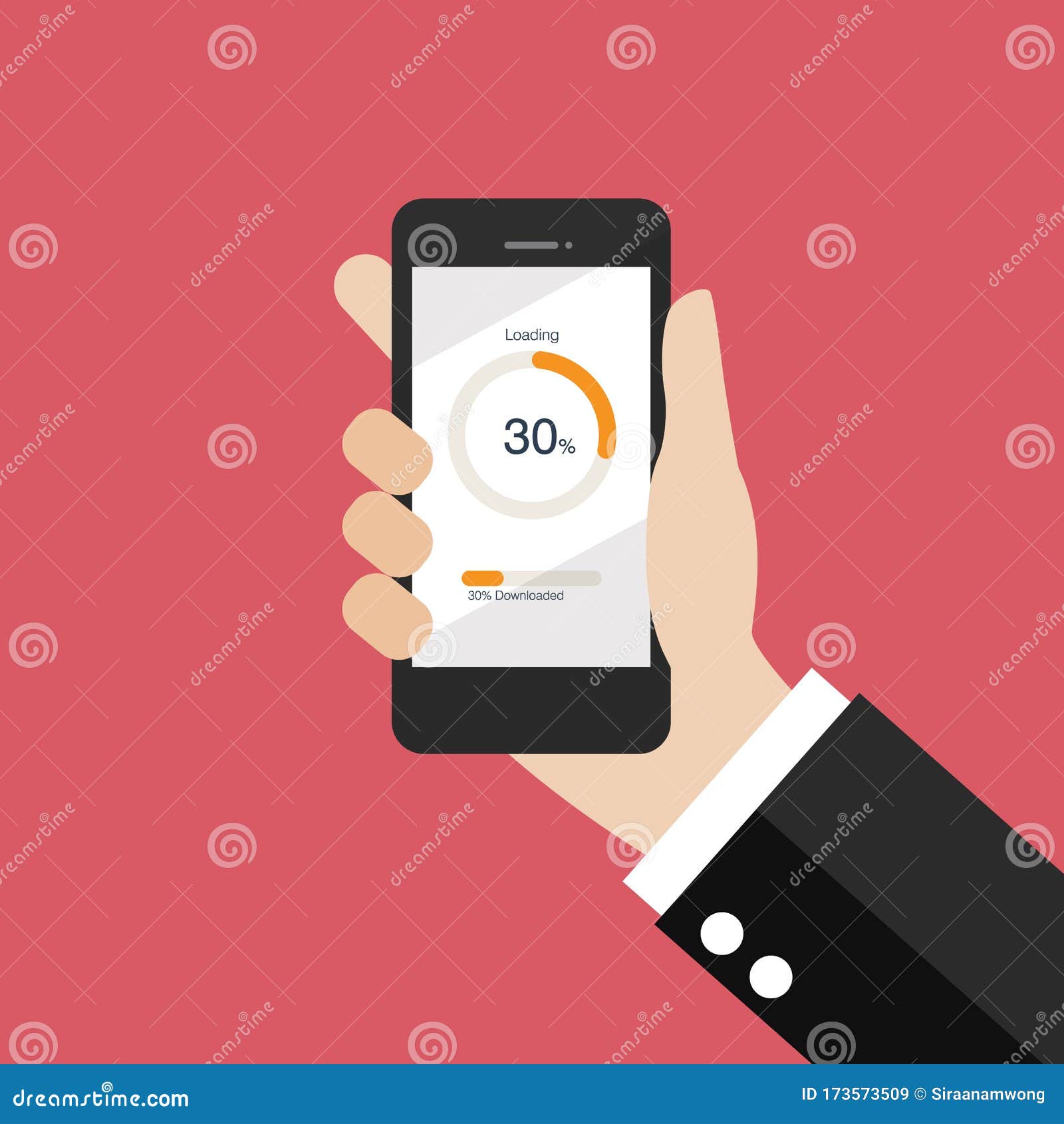 Hand Holding Smartphone with Circle Loading and Progress Bars Stock ...