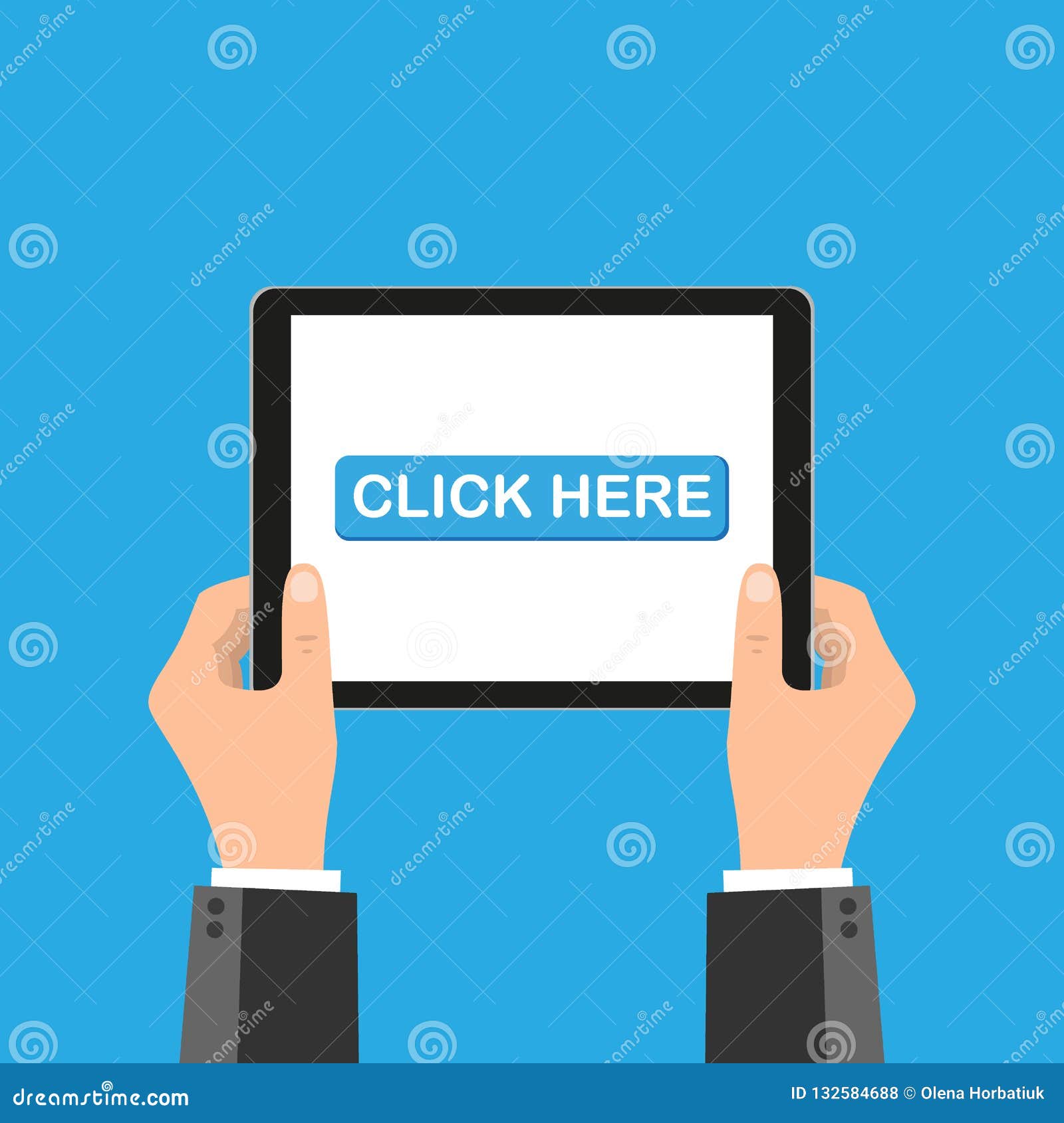 Hand Holding Smartphone with Click Here Button on Screen. Concept of ...