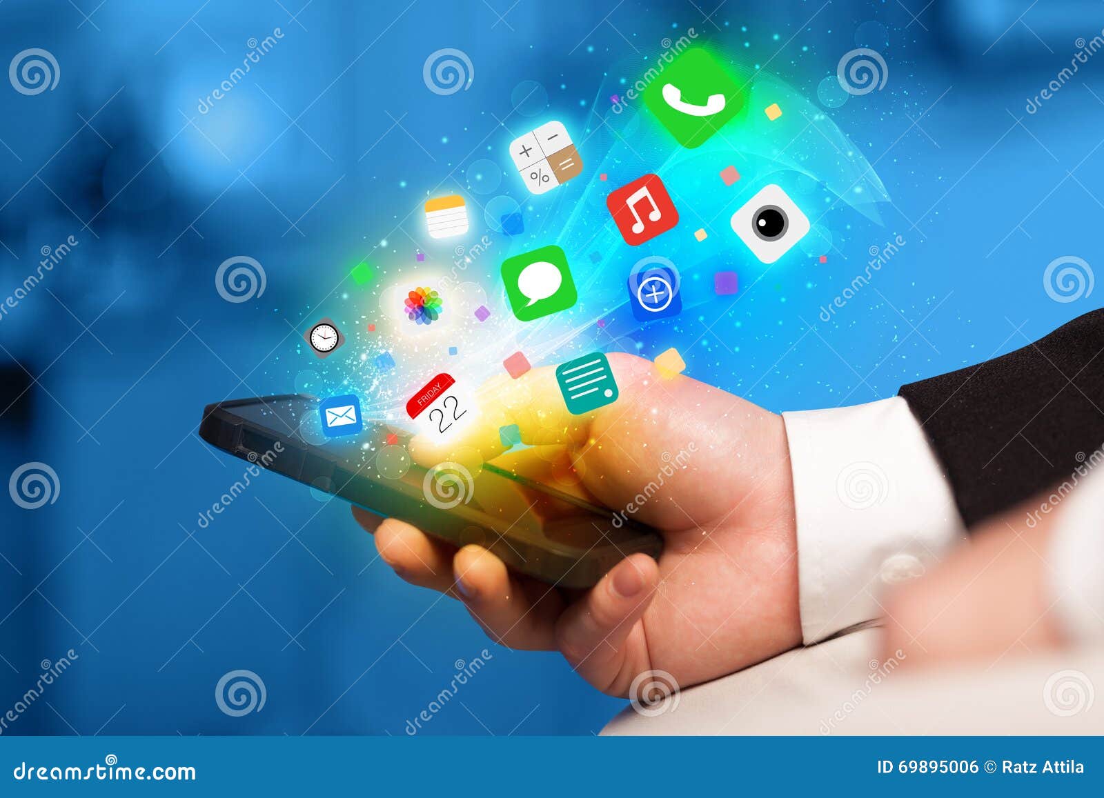 Hand Holding Smartphone with Colorful App Icons Stock Photo - Image of ...