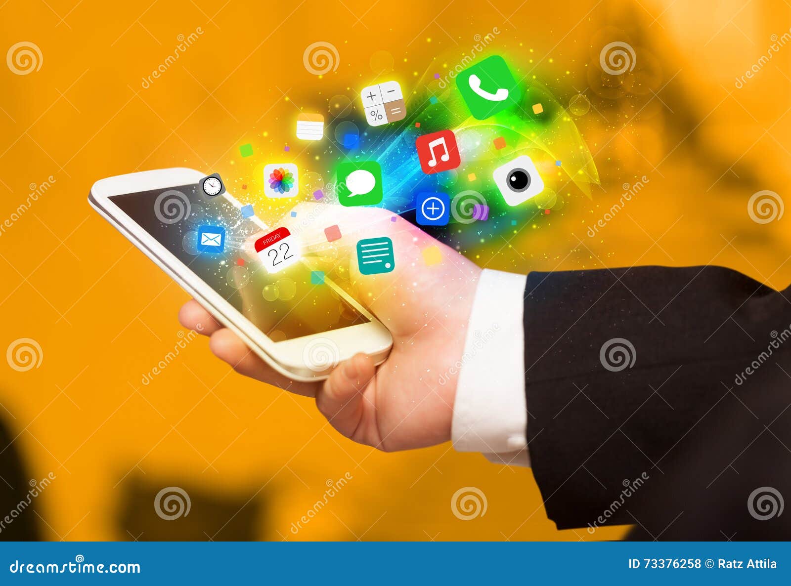 Hand Holding Smartphone with Colorful App Icons Stock Photo - Image of ...