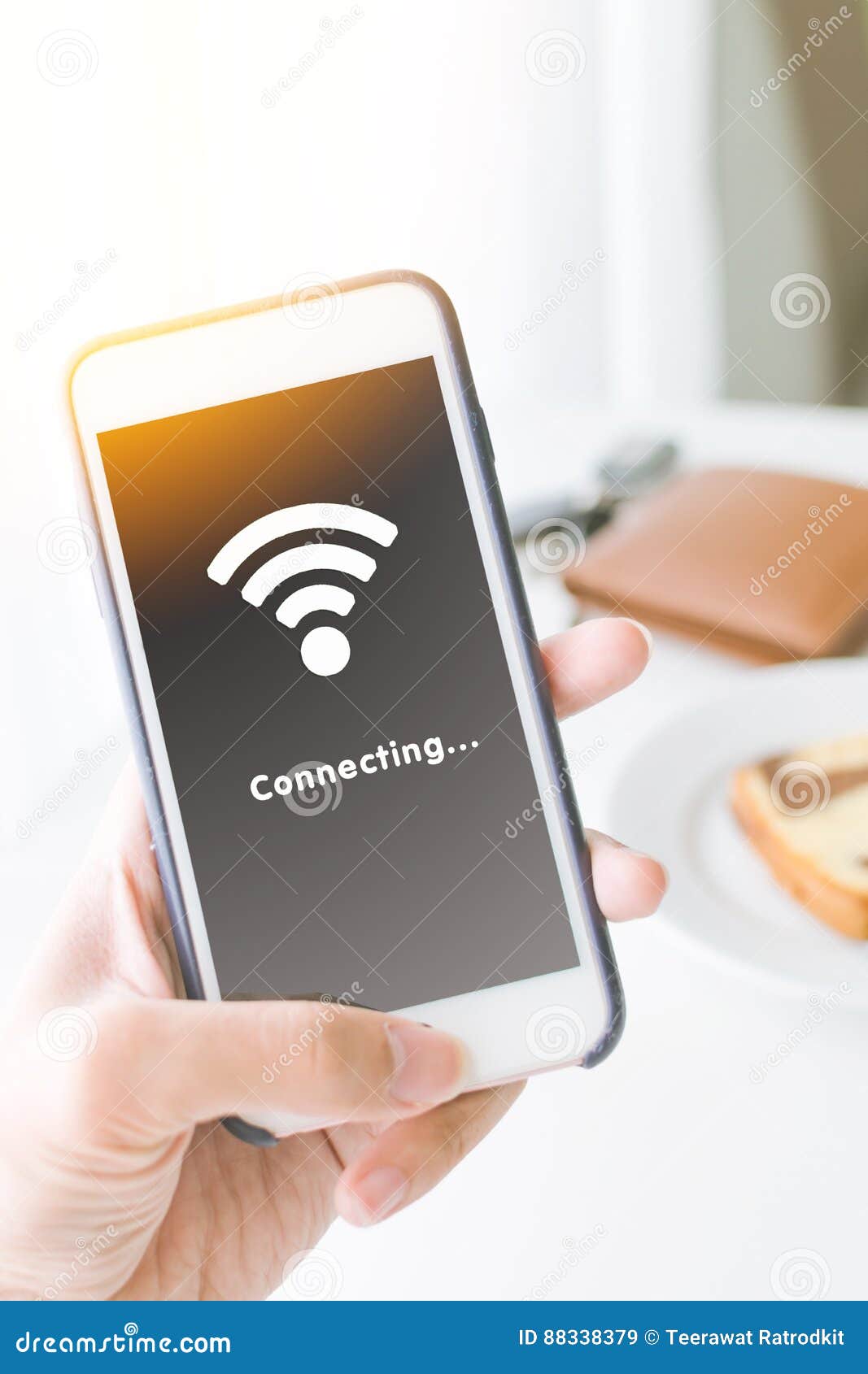 Hand Holding Smartphone and Connecting WiFi Network. Stock Image ...
