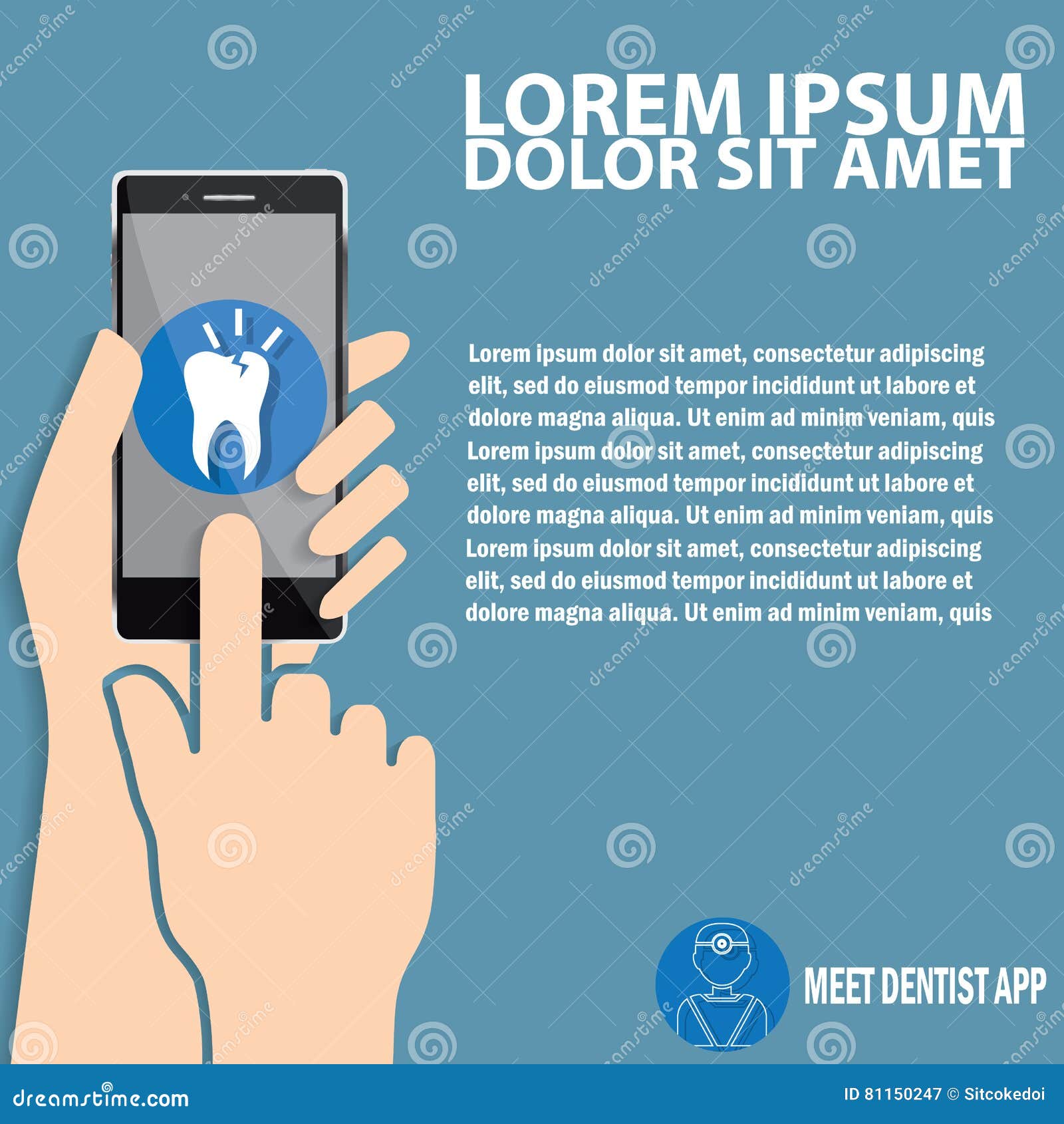 Hand Holding Smartphone with Dental App Stock Vector - Illustration of ...