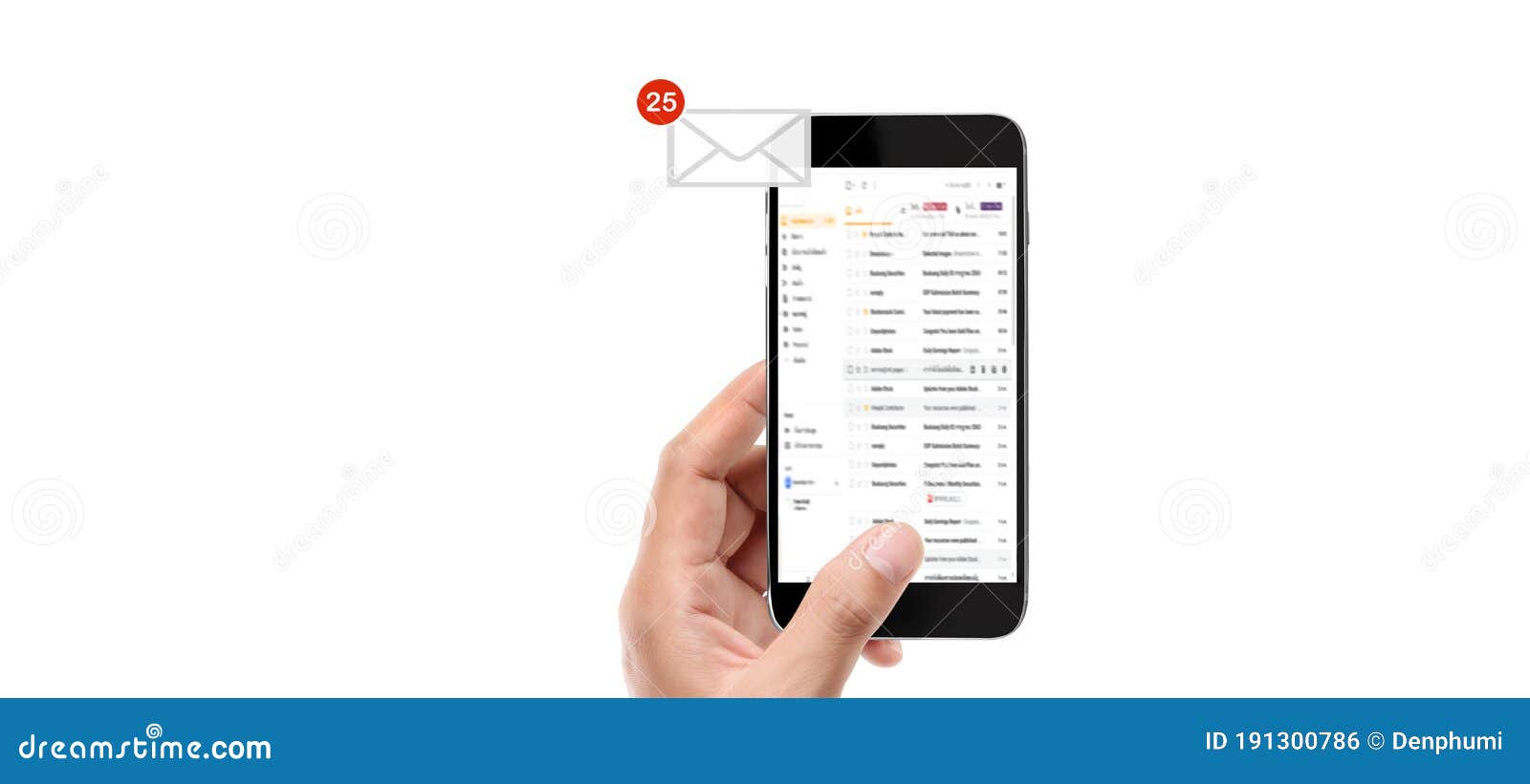 Hand Holding Smartphone Device and Touching Screen, Email App Stock ...