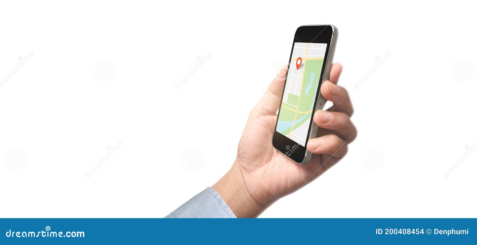 Hand Holding Smartphone Device Touching Screen and Gps Map Stock Photo ...