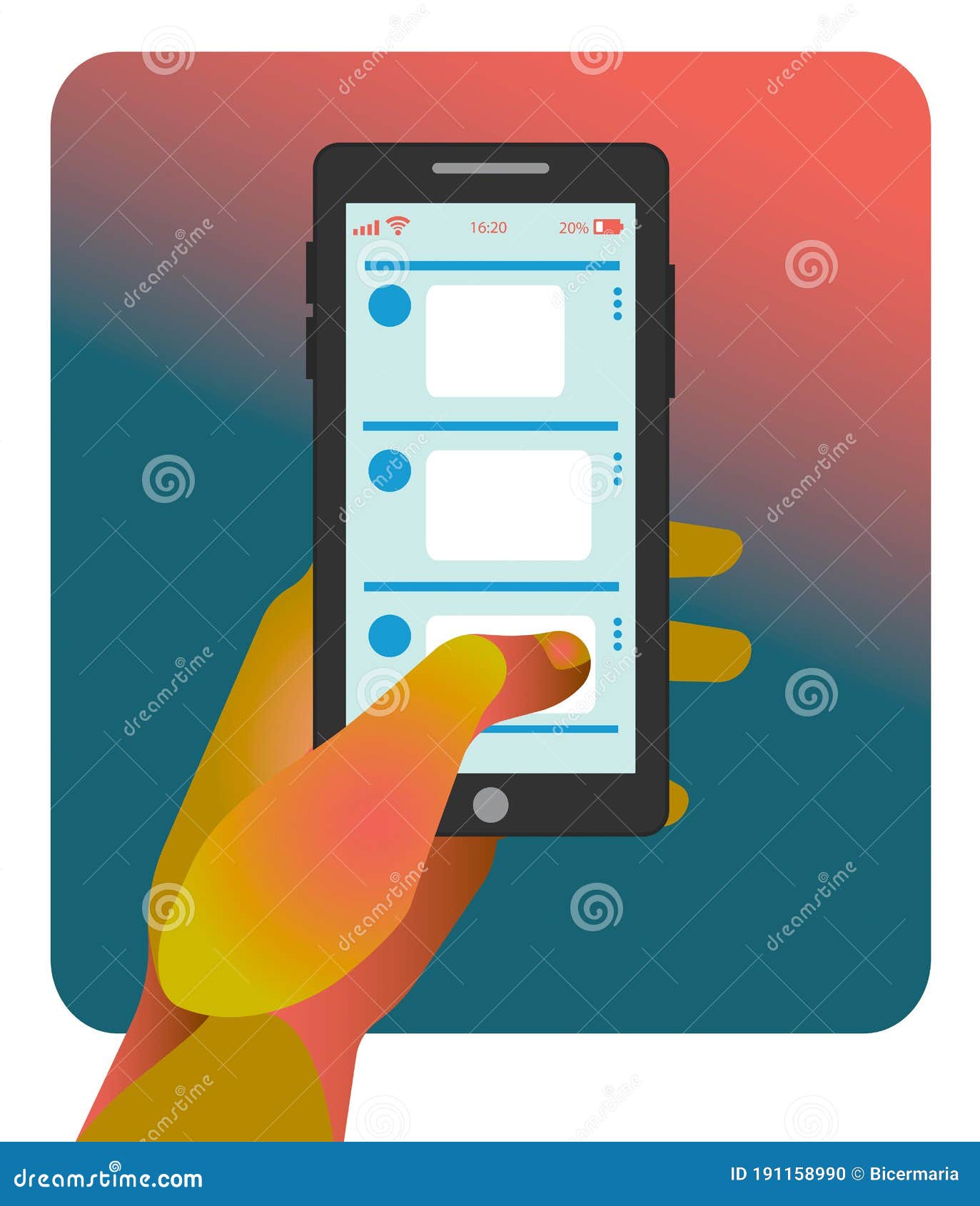Hand Holding a Smartphone with Dialog in Messenger App on the Screen ...