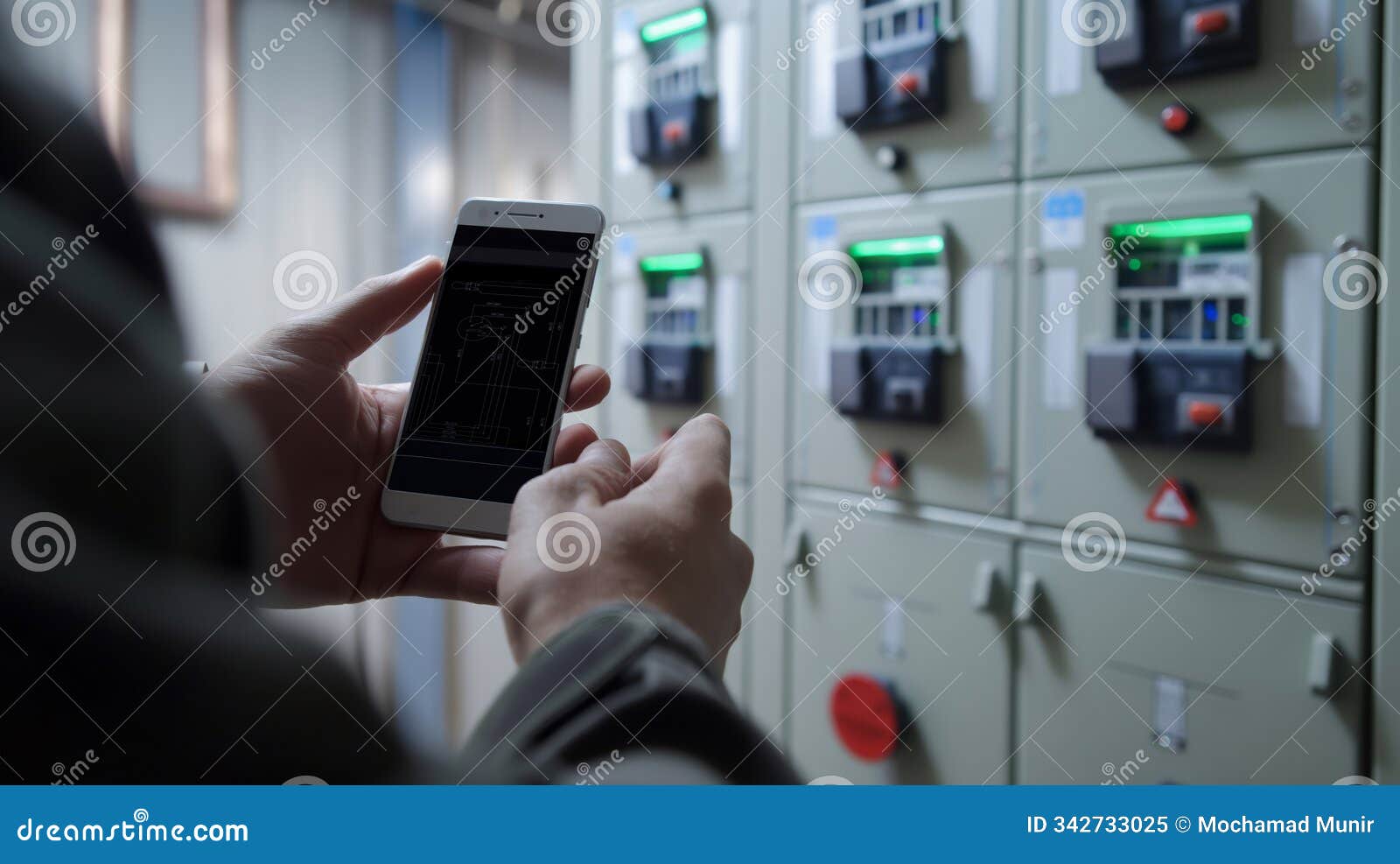 Hand Holding a Smartphone Displaying an Electrical Wiring Application ...