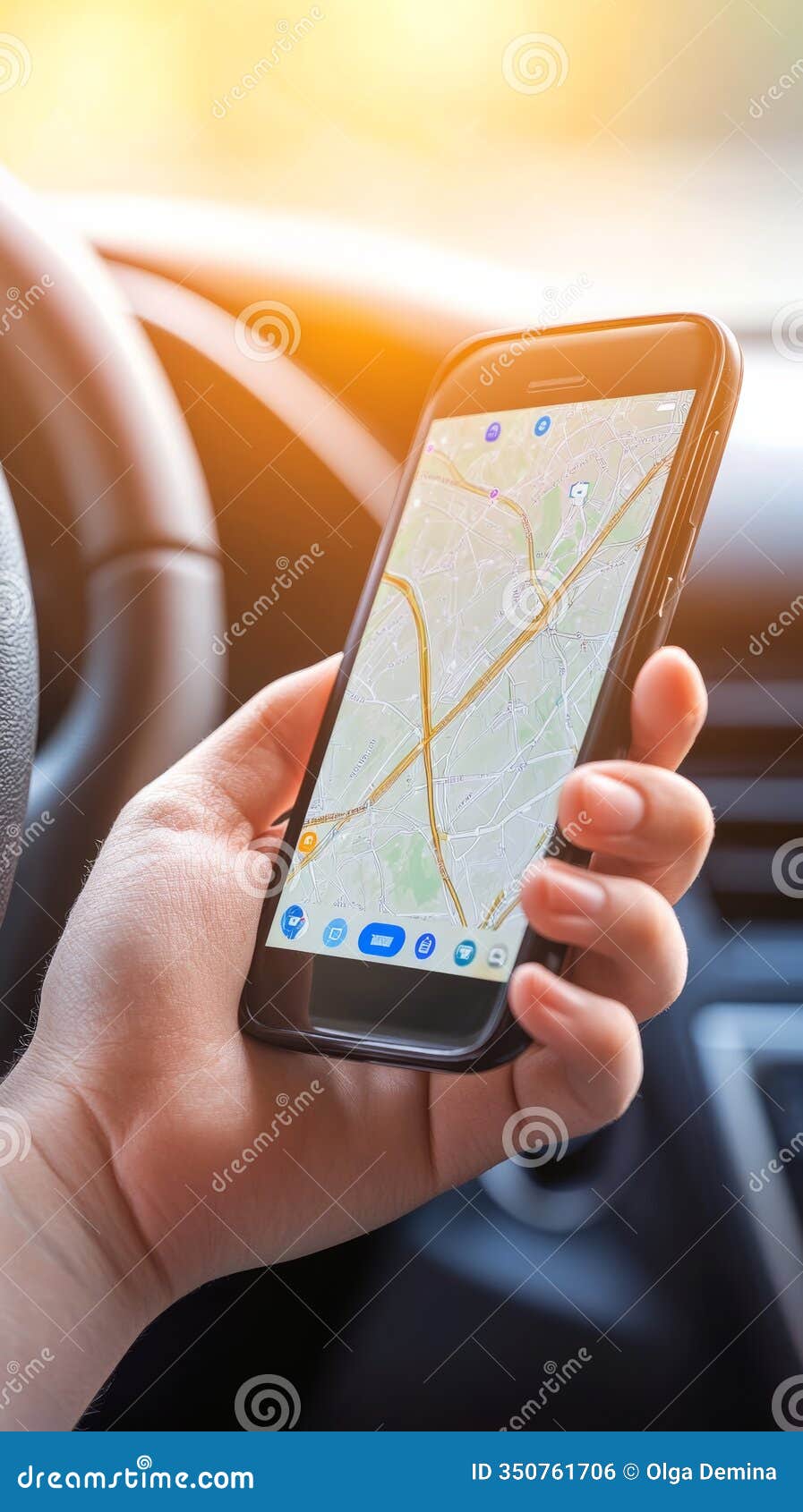 Driver Using Navigation App on Smartphone Inside Car Stock Photo ...