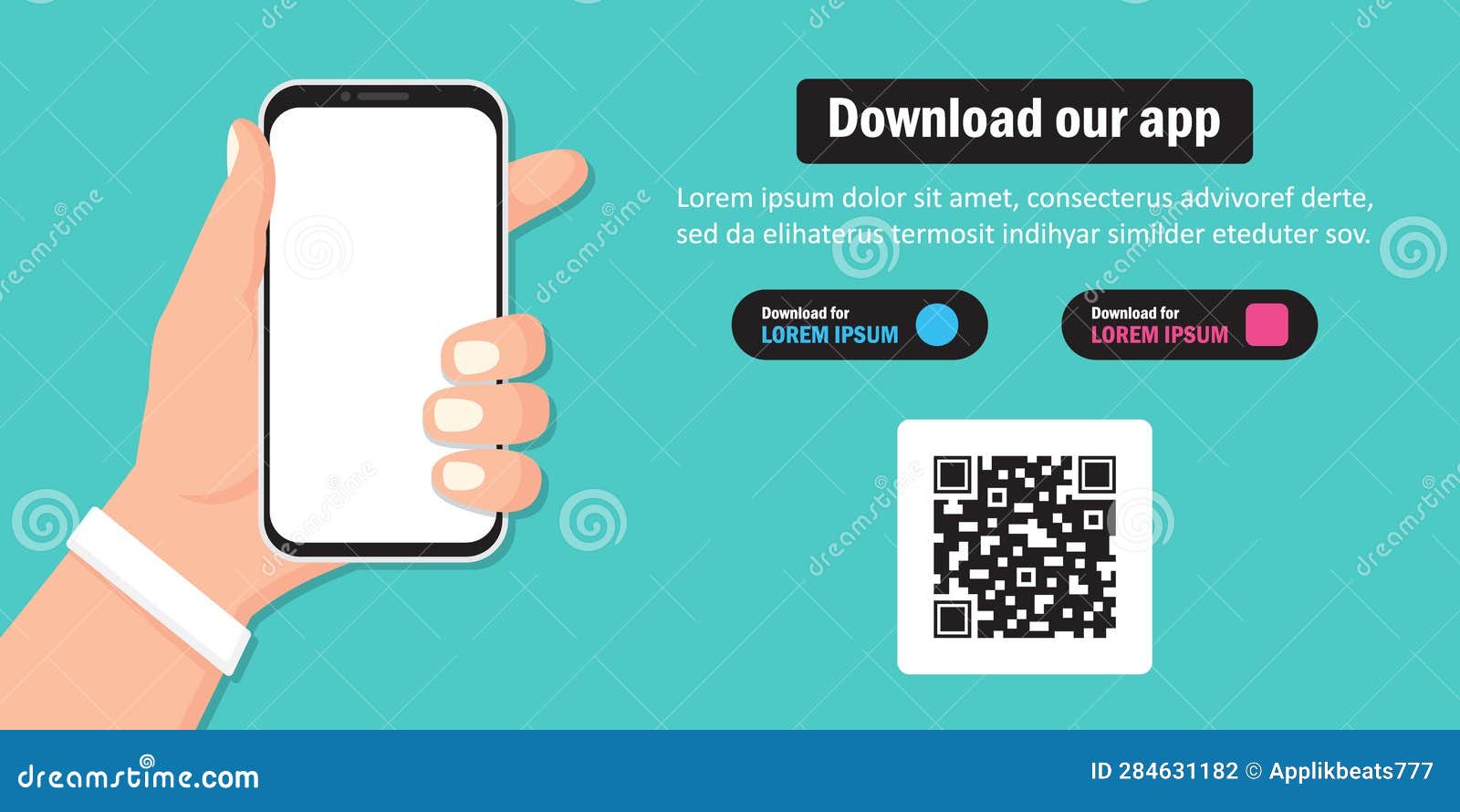 Hand Holding Smartphone for Downloading App in a Flat Design Stock ...
