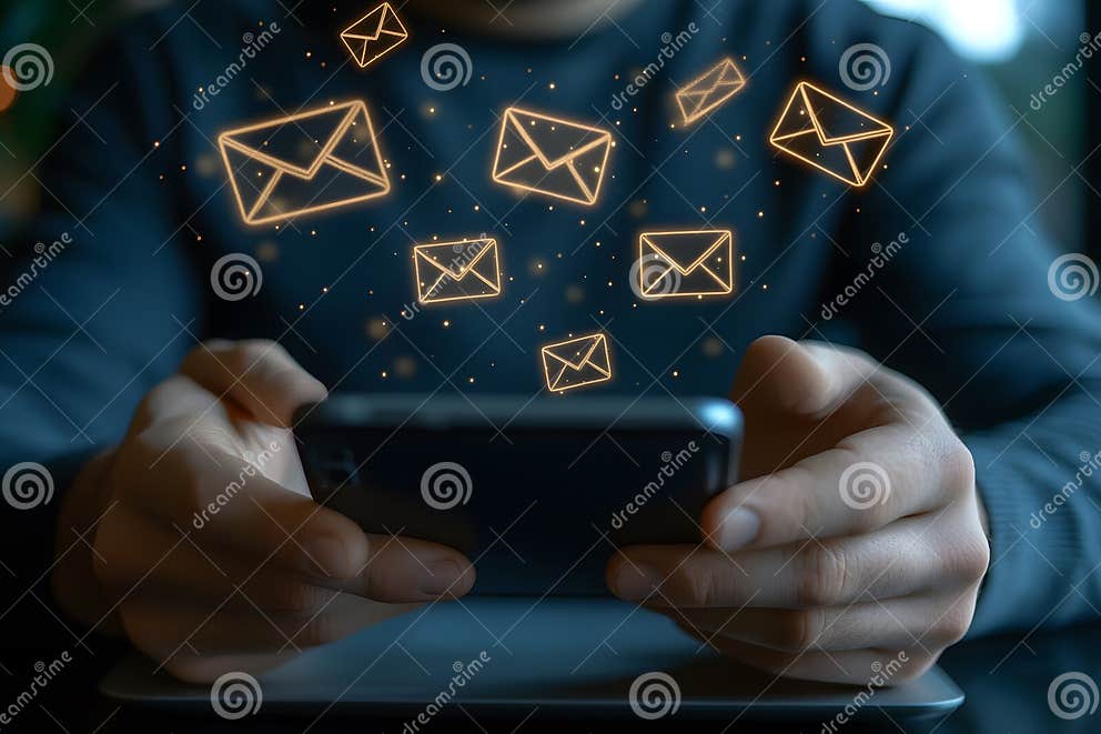 Hand Holding Smartphone with Email Notifications Digital Communication ...