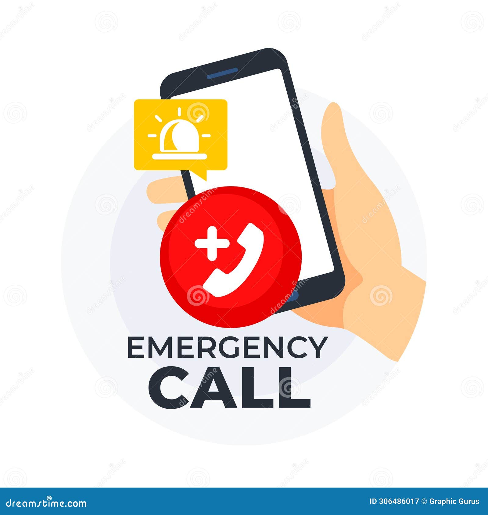 Hand Holding a Smartphone with an Emergency Call Icon and Alert ...