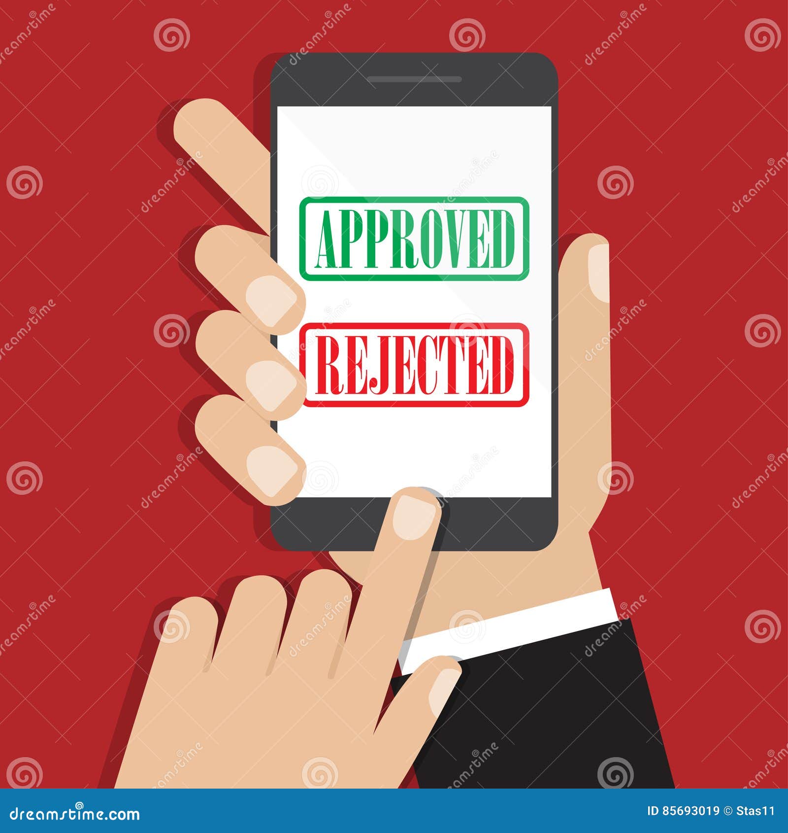 Hand Holding Smartphone in a Flat Design. Receiving Phone Approved ...