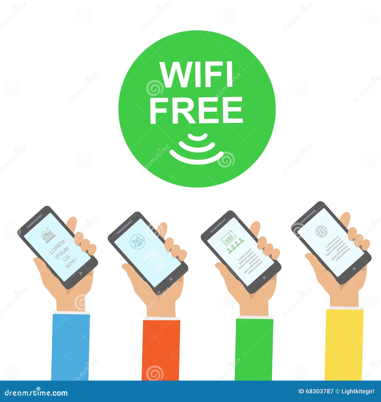 Hand Holding Smartphone with Free Wifi Wireless Connection Infographics ...