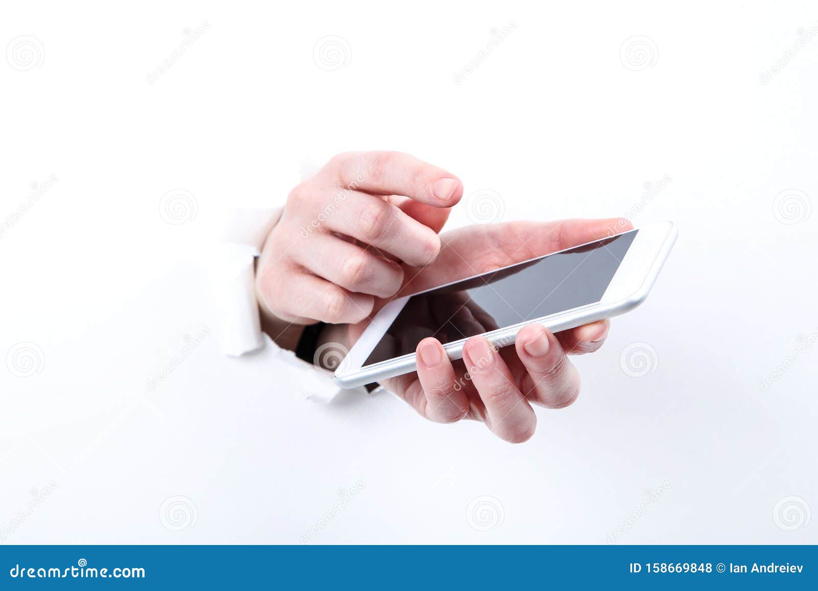 Hand holding smartphone stock photo. Image of concept - 158669848