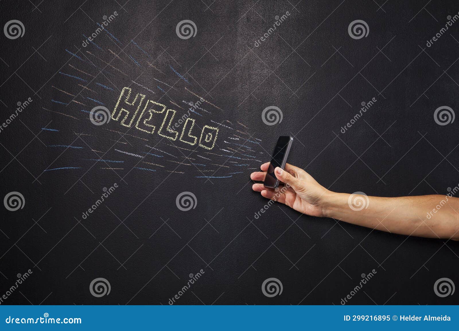 Hand Holding a Smartphone with Hello Sound Stock Image - Image of ...