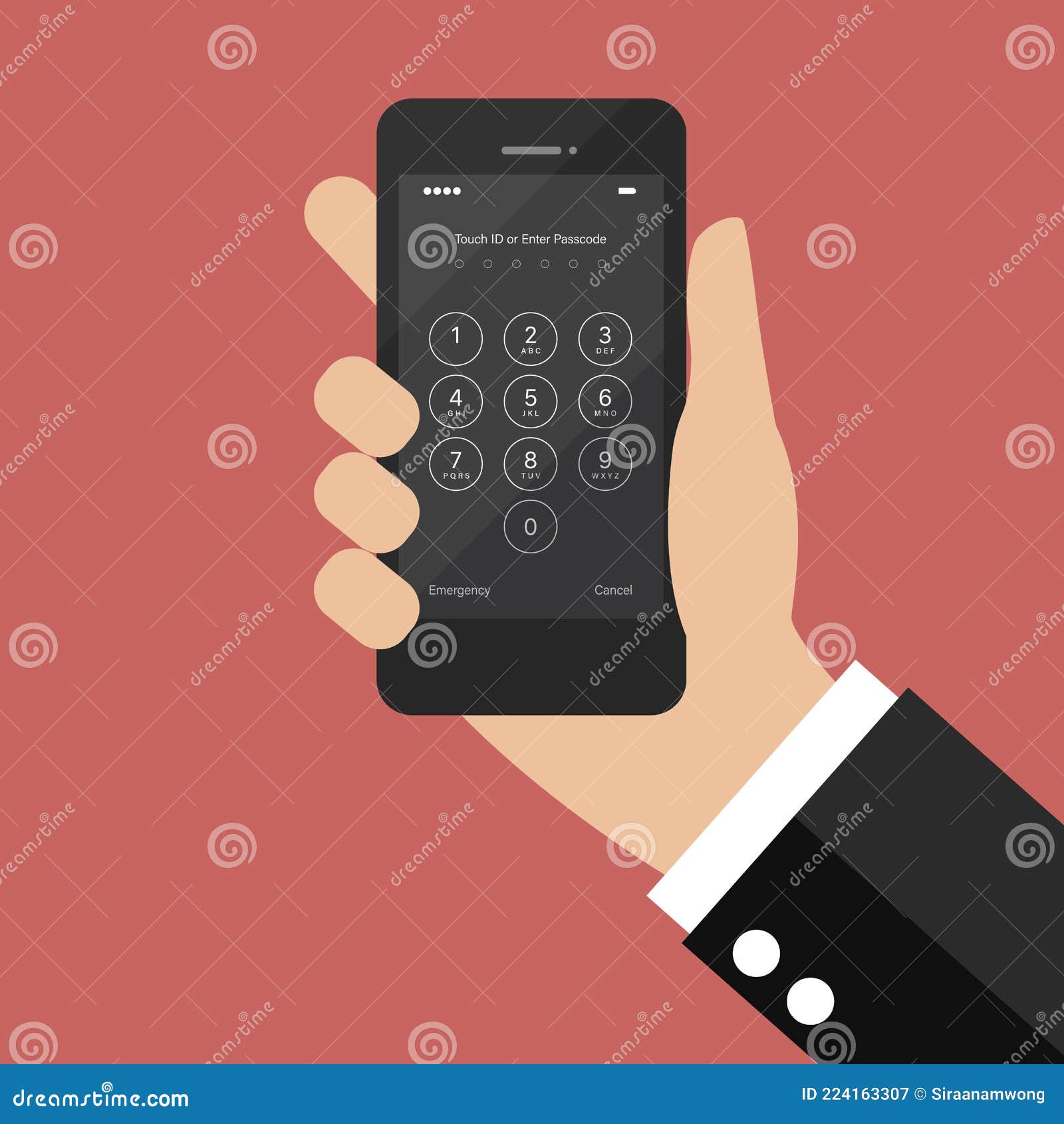 Hand Holding Smartphone with Login Screen and Entering Passcode Stock ...