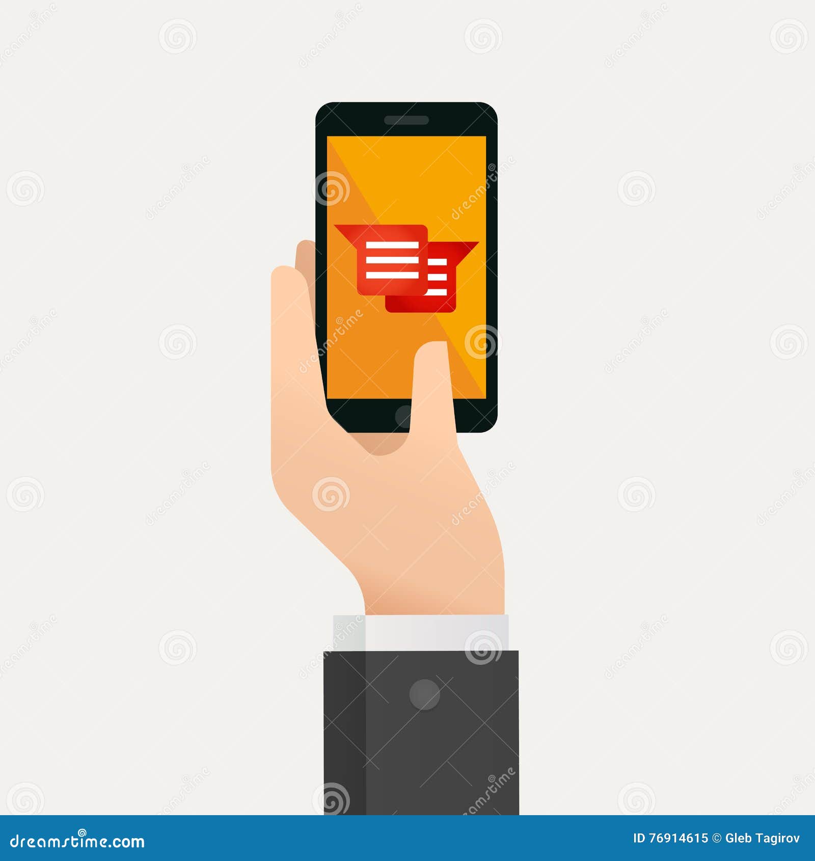 Hand Holding Smartphone with Message Icon Stock Vector - Illustration ...