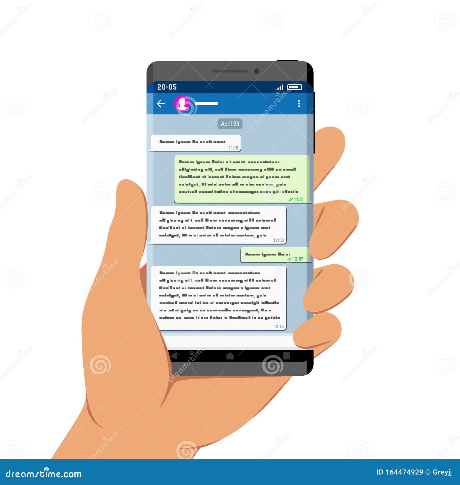 Hand Holding Smartphone with Messenger App on Its Screen Stock Vector ...