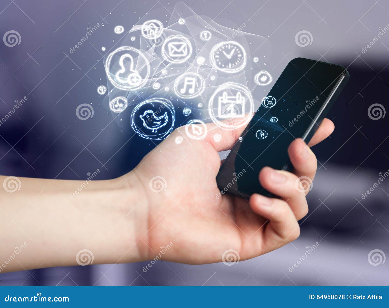 Hand Holding Smartphone with Mobile App Choices Stock Photo - Image of ...