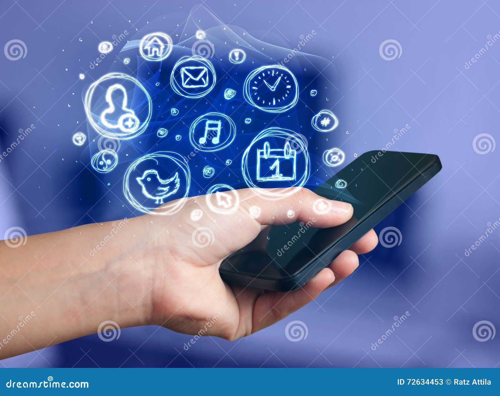 Hand Holding Smartphone with Mobile App Choices Stock Image - Image of ...