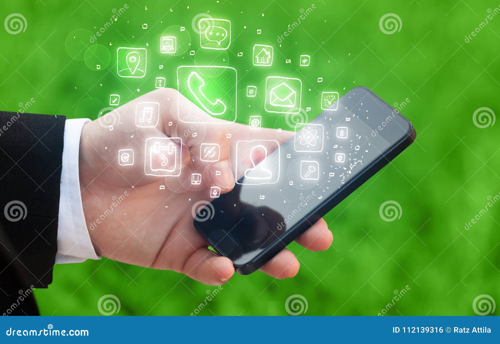 Hand Holding Smartphone with Mobile App Icons Stock Photo - Image of ...