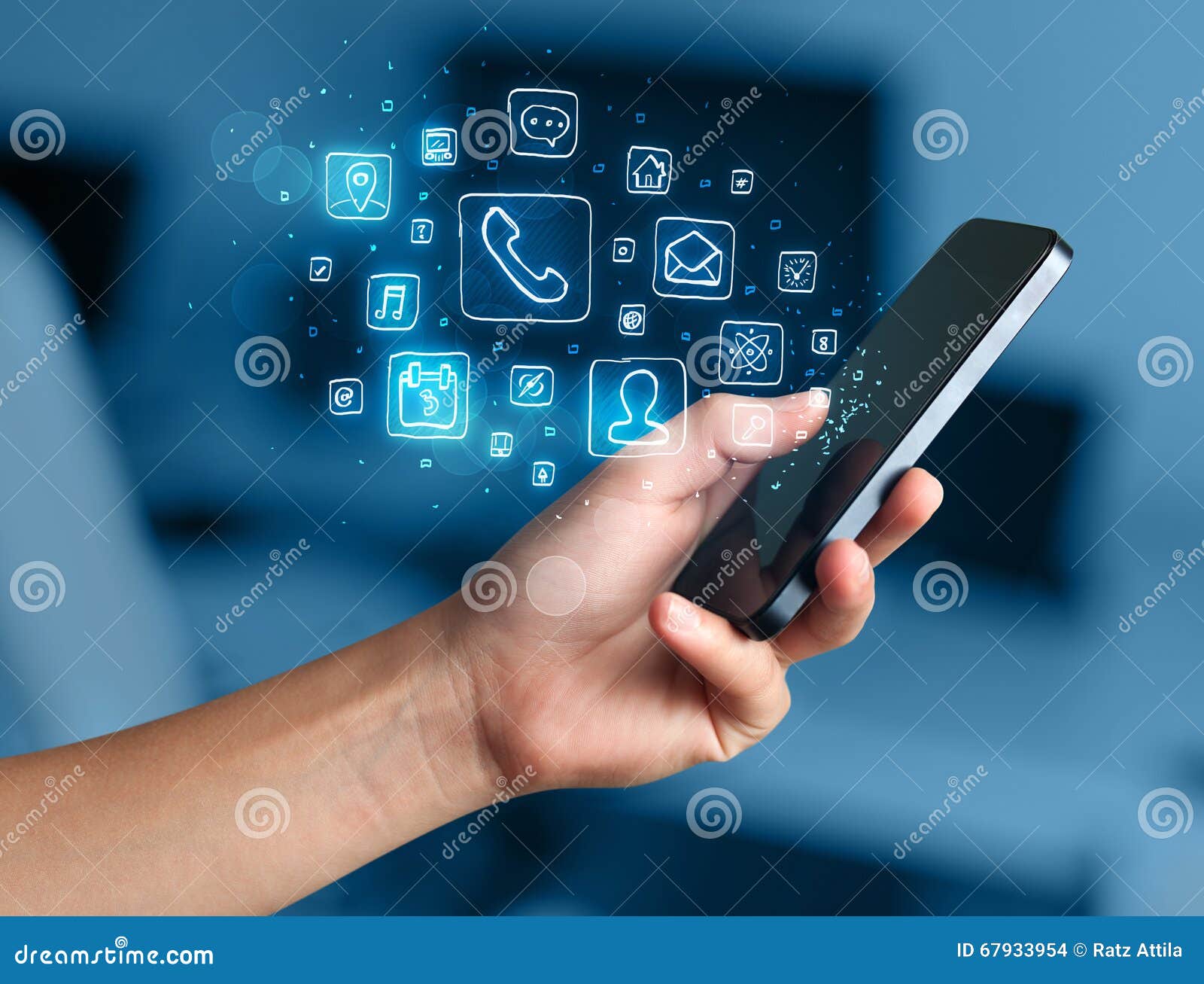 Hand Holding Smartphone with Mobile App Icons Stock Photo - Image of ...