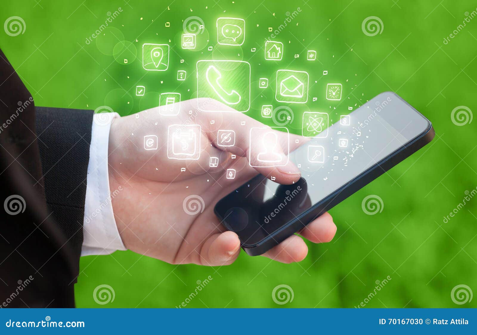 Hand Holding Smartphone with Mobile App Icons Stock Photo - Image of ...