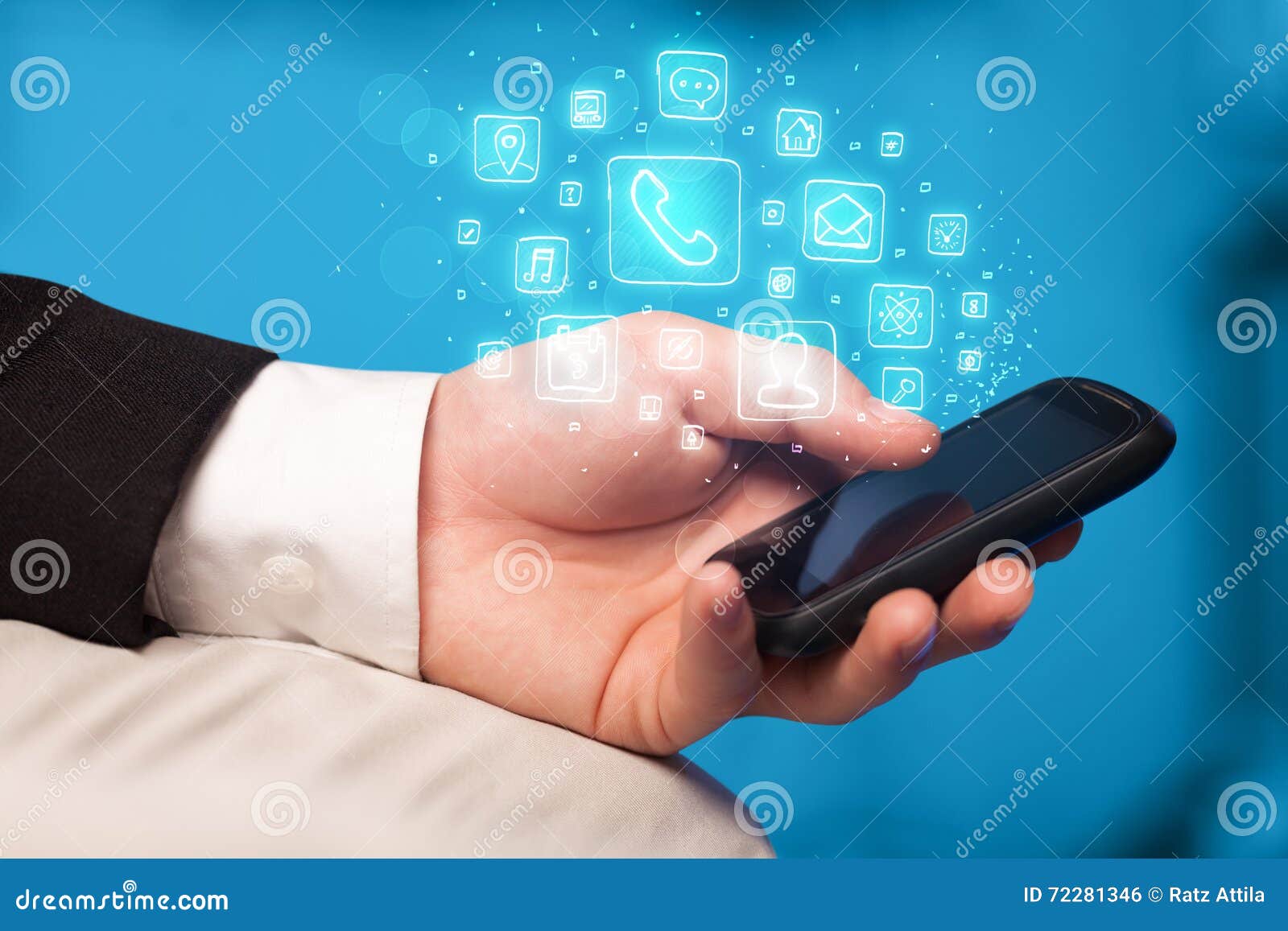 Hand Holding Smartphone with Mobile App Icons Stock Photo - Image of ...