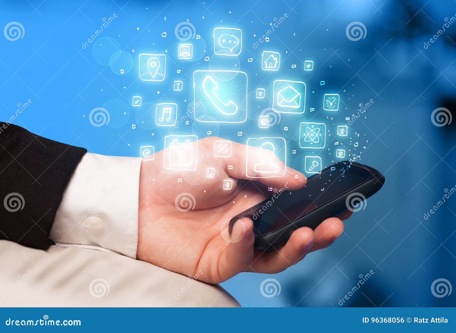 Hand Holding Smartphone with Mobile App Icons Stock Photo - Image of ...