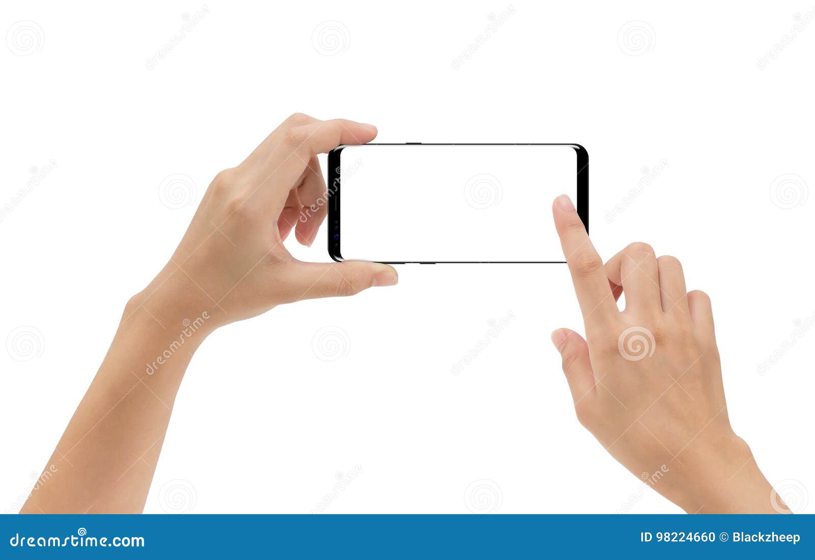 Hand Holding Smartphone Mobile and Touching Screen Isolated Stock Photo ...