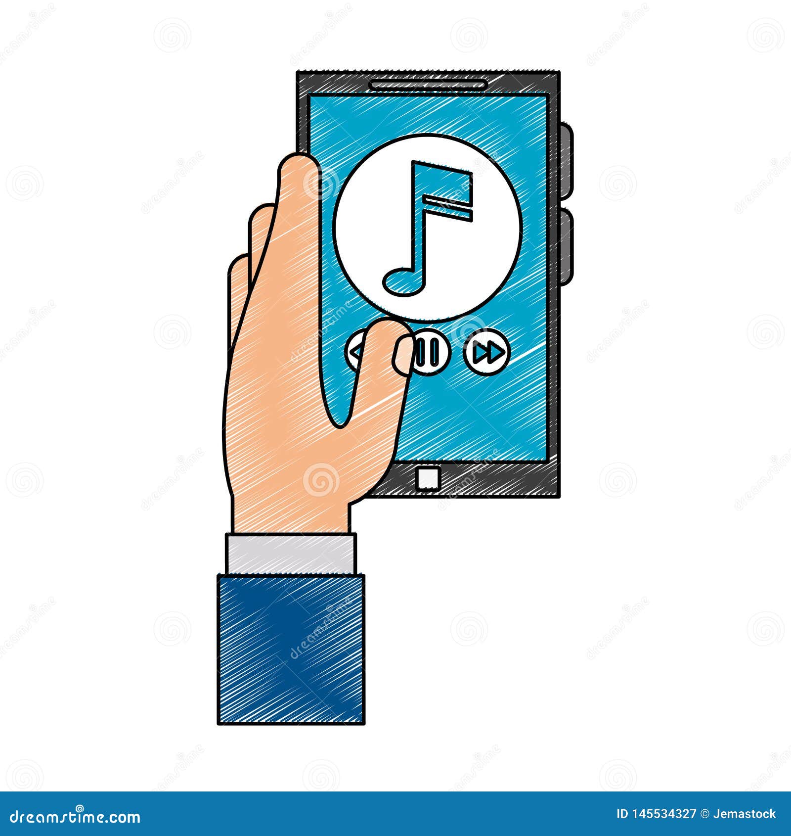 Hand Holding Smartphone with Music Scribble Stock Vector - Illustration ...