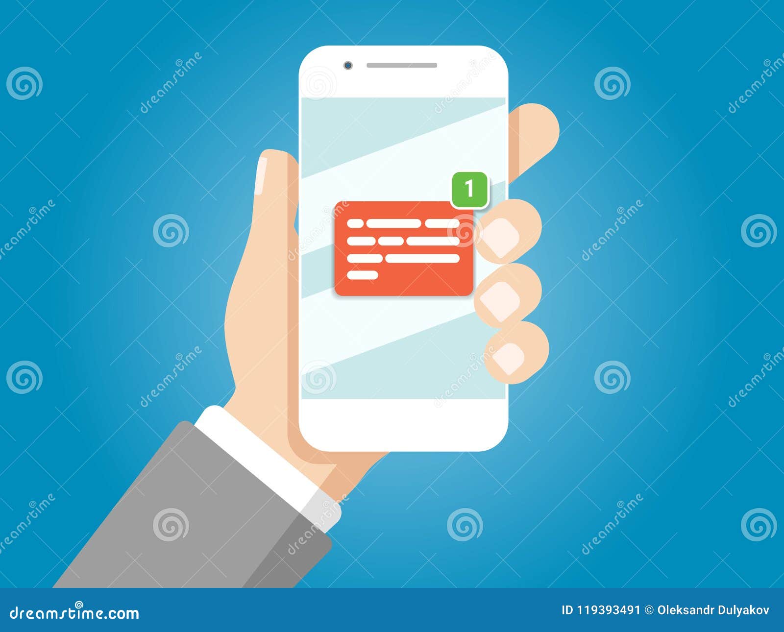 Hand Holding Smartphone. New Email Message Notification on Mobile Phone ...
