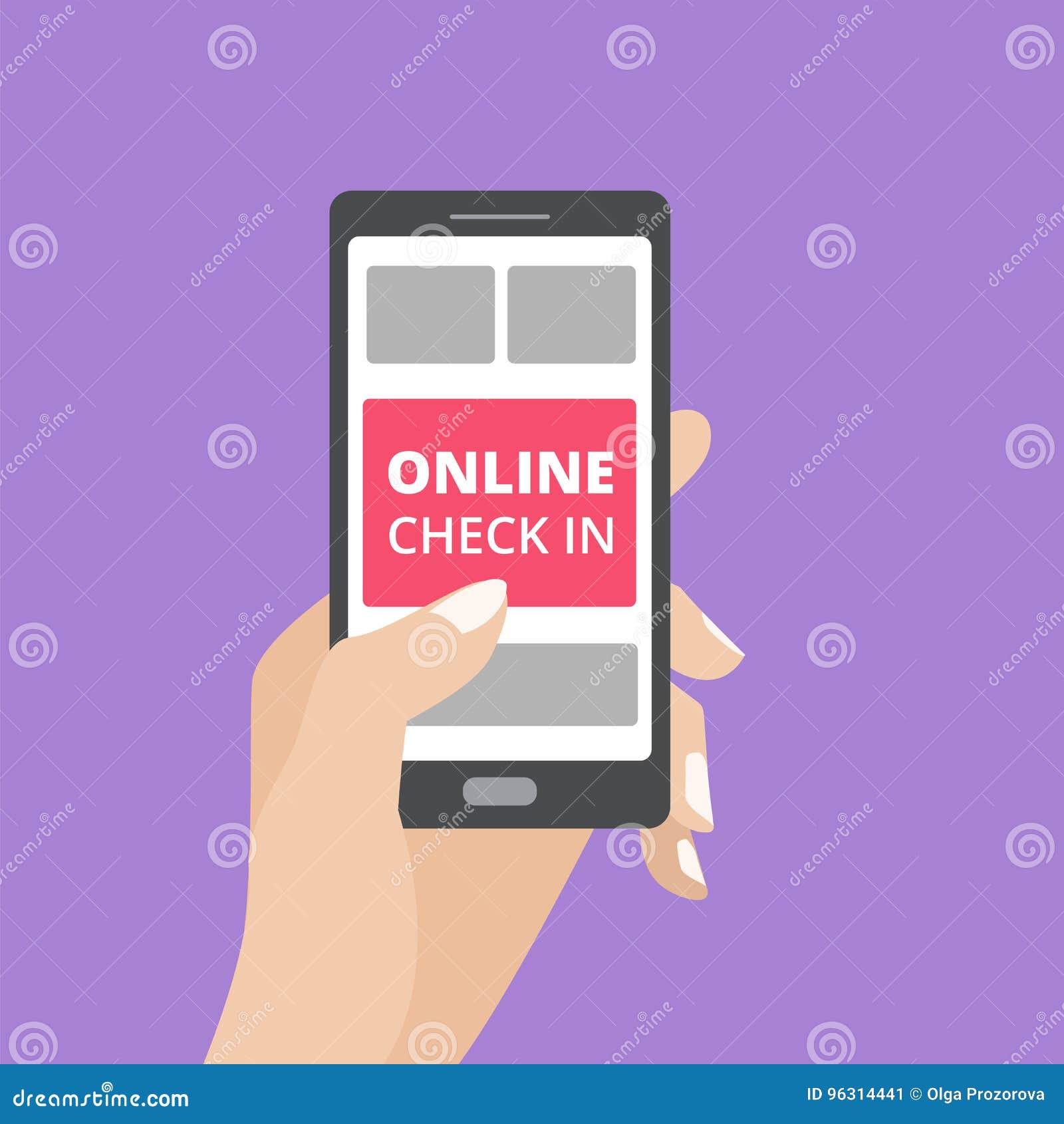Hand Holding Smartphone with Online Check in Button on Screen. Mobile ...