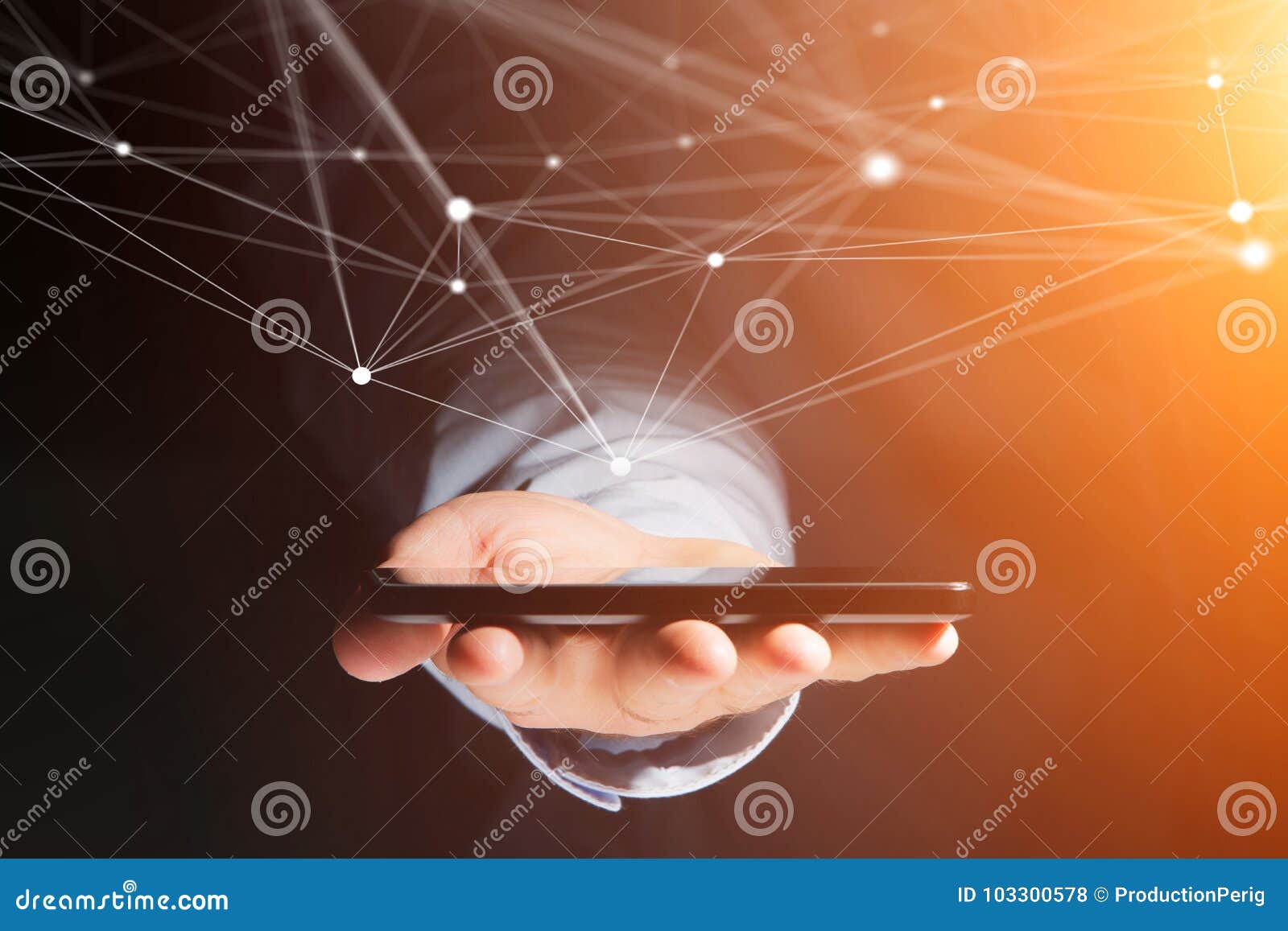Hand Holding Smartphone with Operating System Screen and Network Stock ...