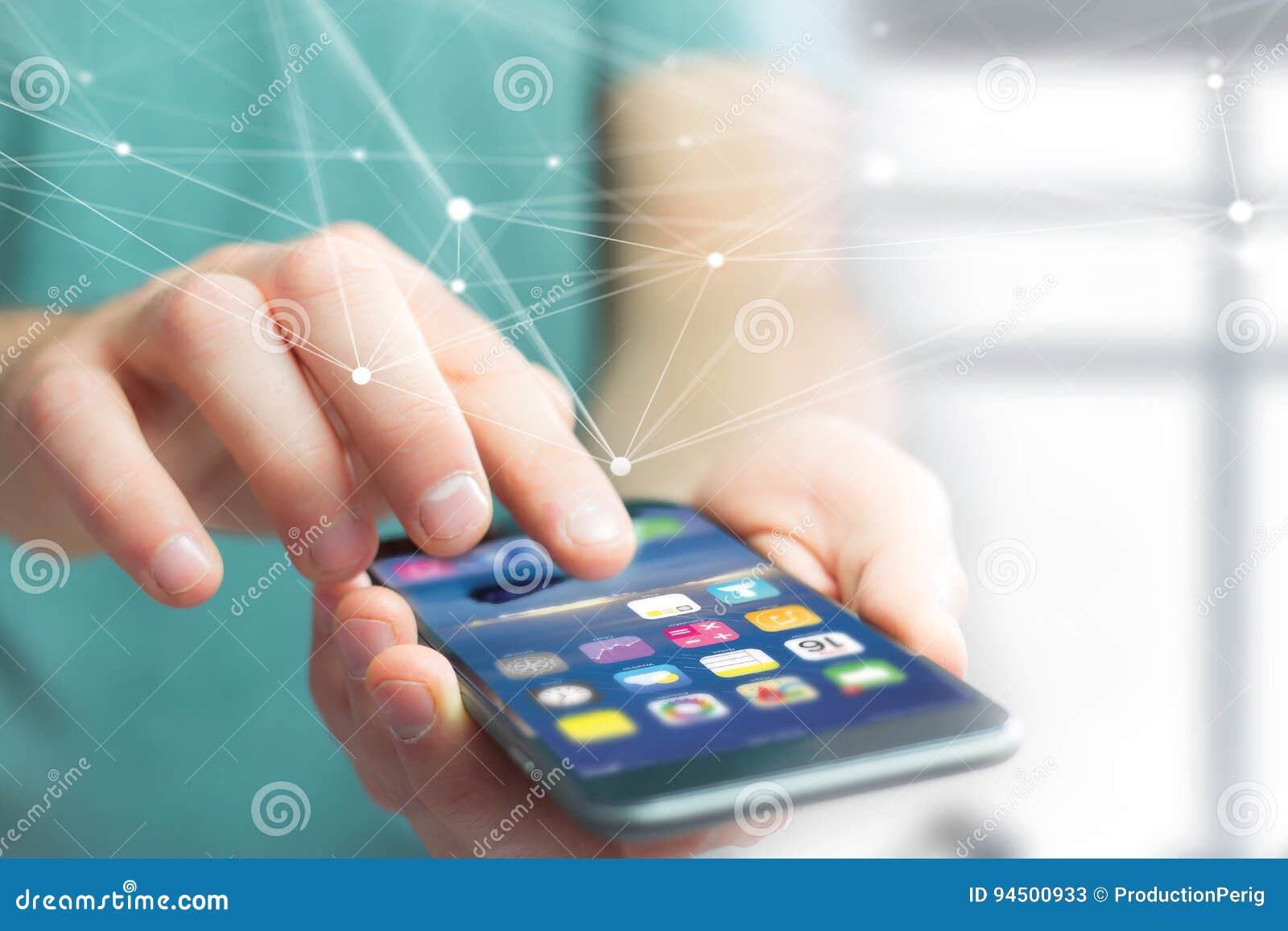 Hand Holding Smartphone with Operating System Screen and Network Stock ...