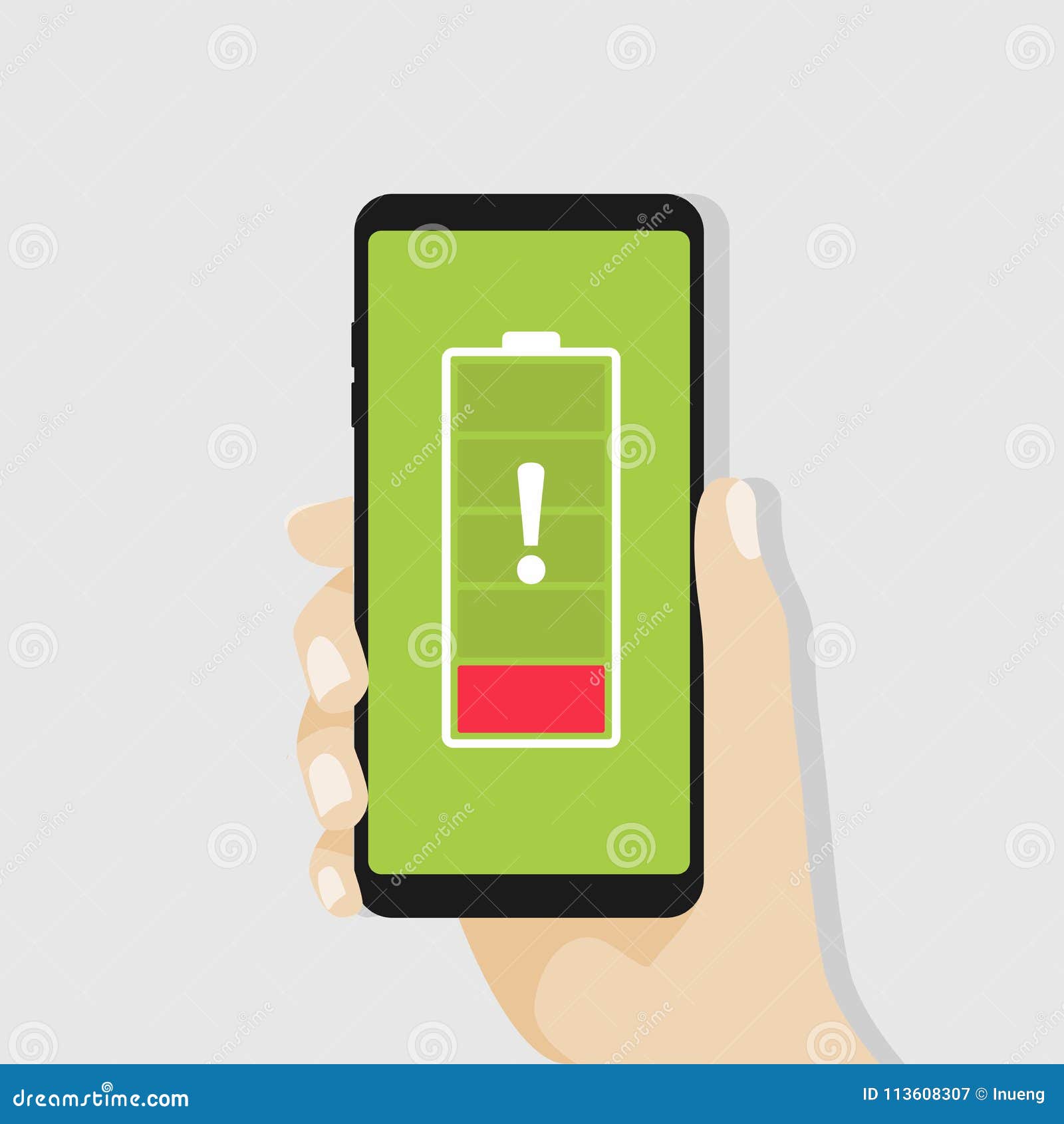 Hand Holding Smartphone with Red Low Battery. Stock Vector ...