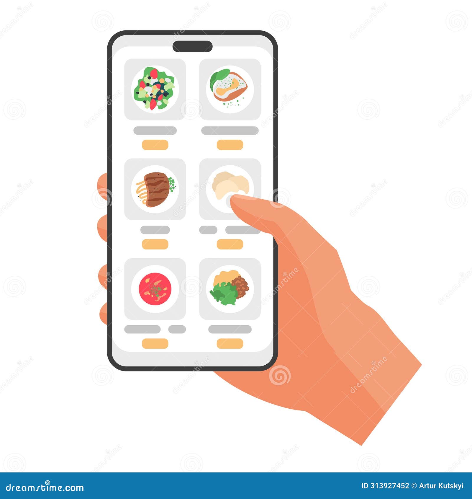 Hand Holding Smartphone with Restaurant Menu in Mobile App on Screen ...