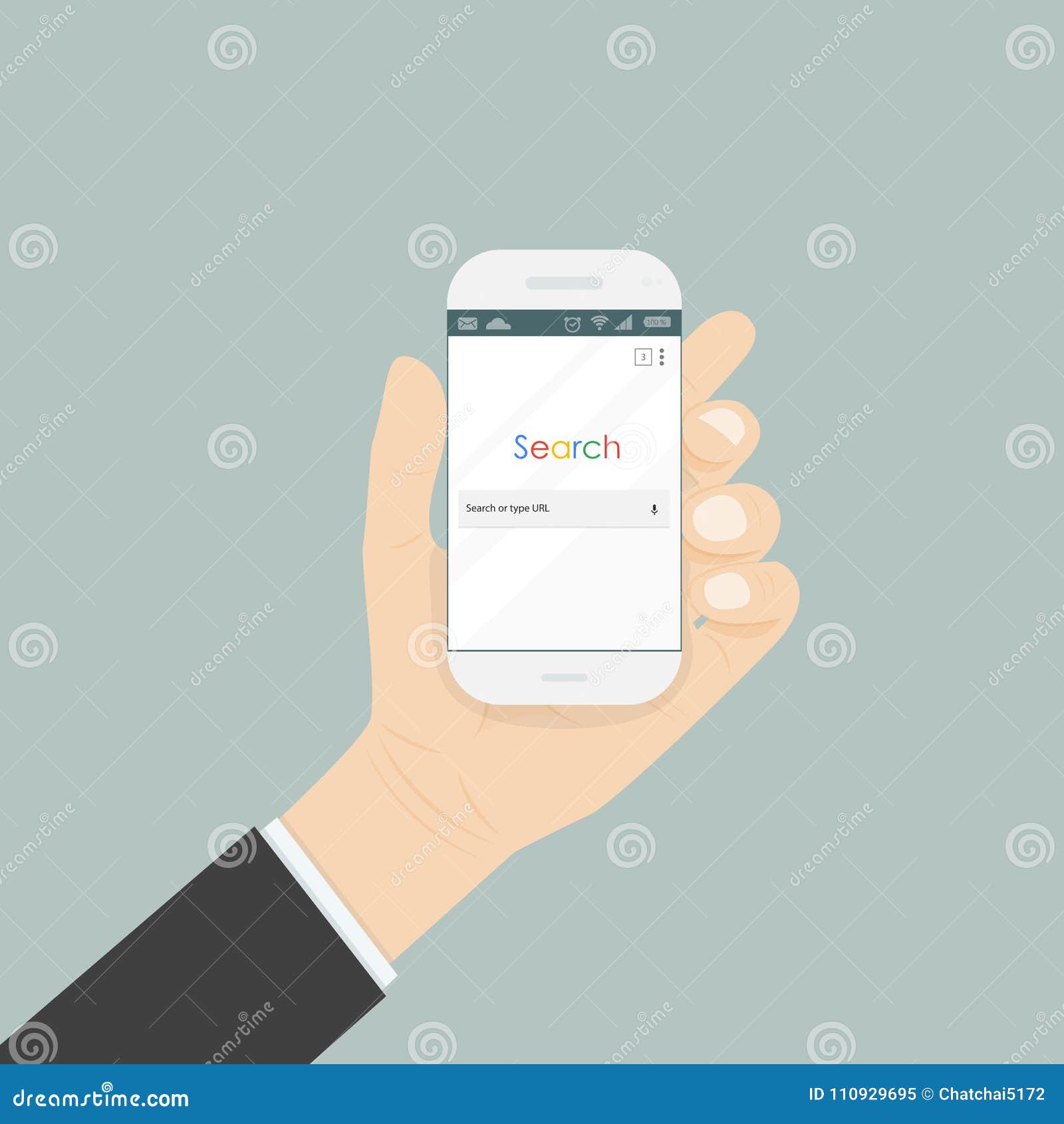 Hand Holding Smartphone and Search Browser Window on the Screen ...