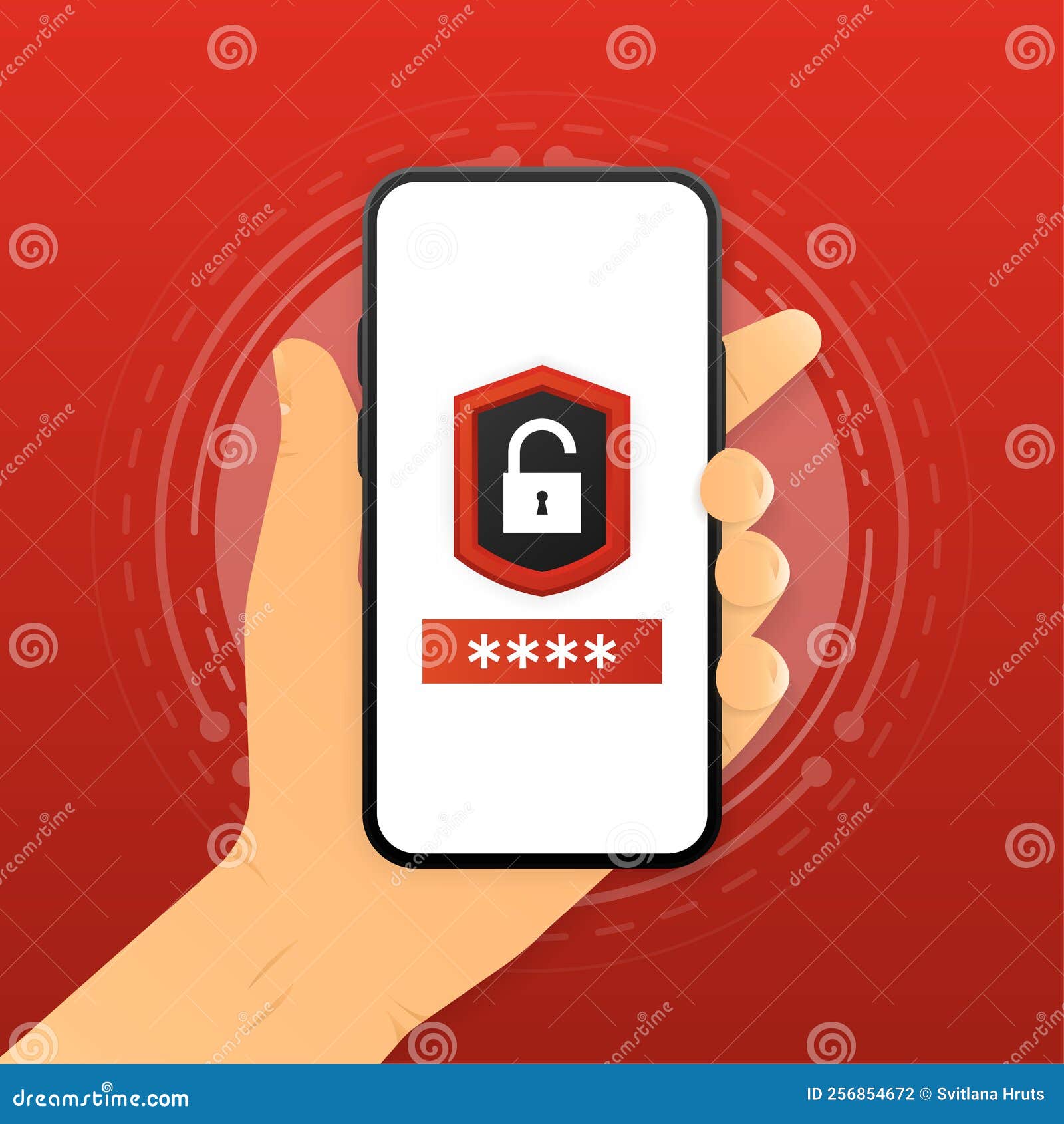 Hand Holding Smartphone with Security Key. Mobile Concept with Security ...