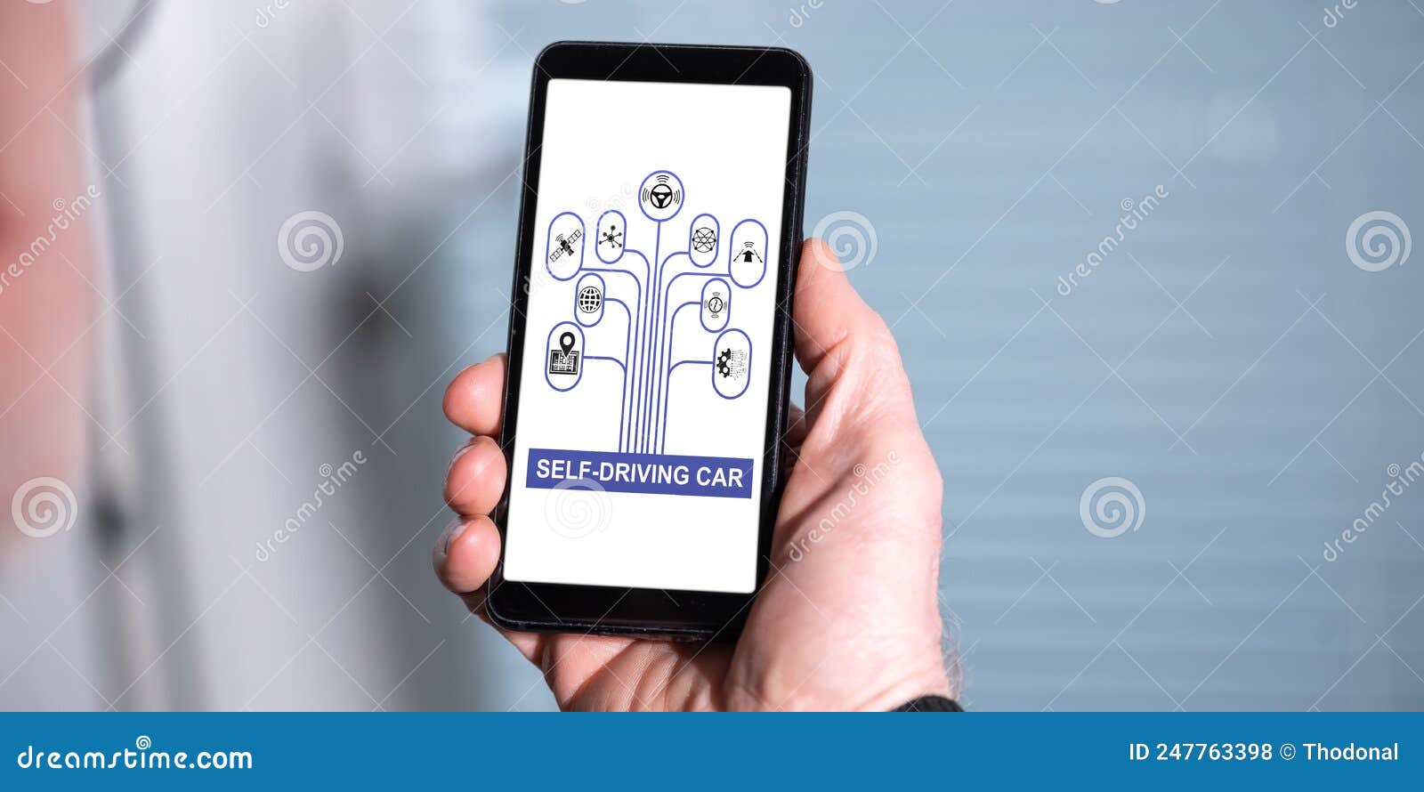 Self-driving Car Concept on a Smartphone Stock Photo - Image of phone ...