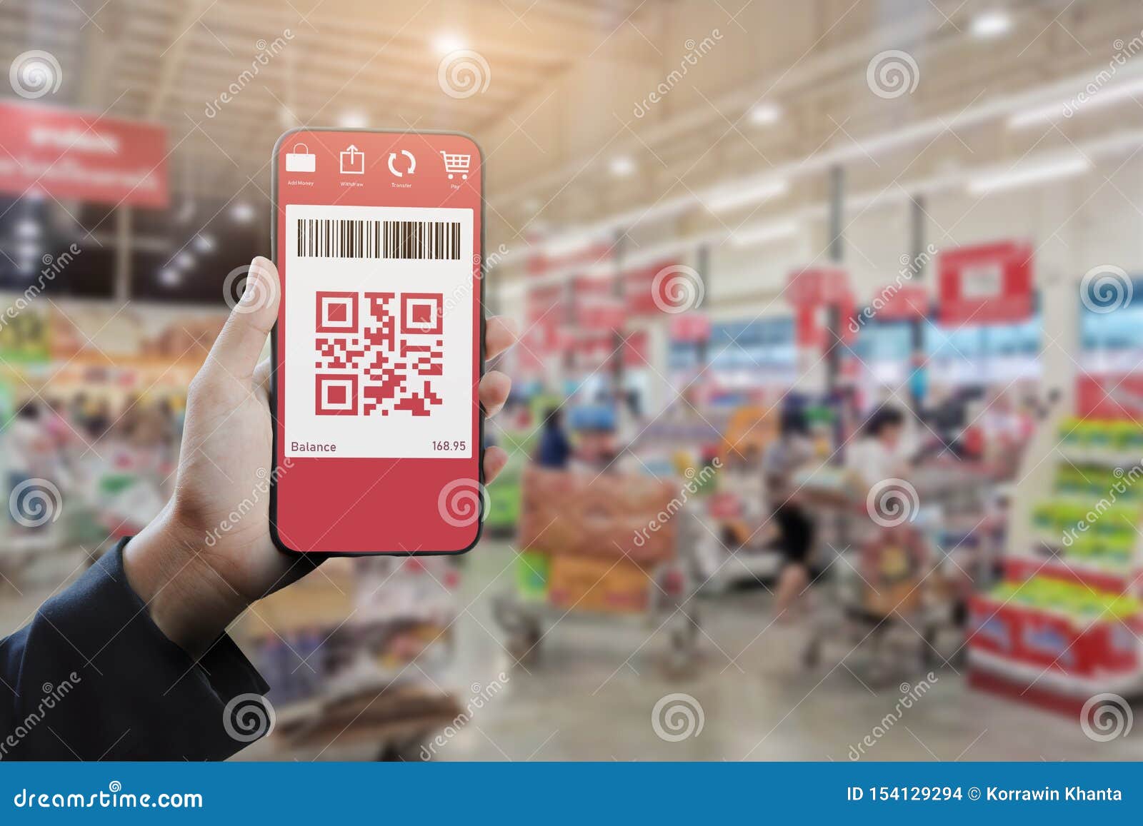 Hand Holding a Smartphone Showing Qr Code or E-wallet at Supermarket ...