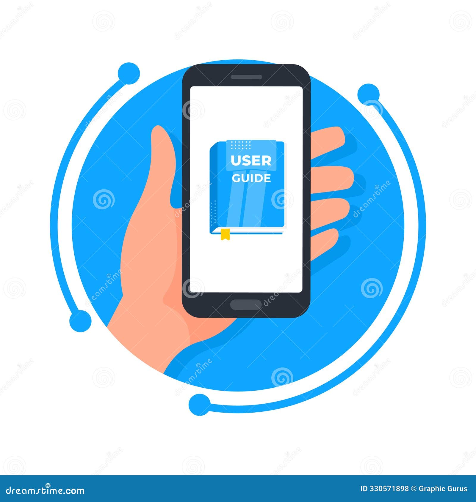 Hand Holding Smartphone Showing User Guide on Screen, Online Manual ...