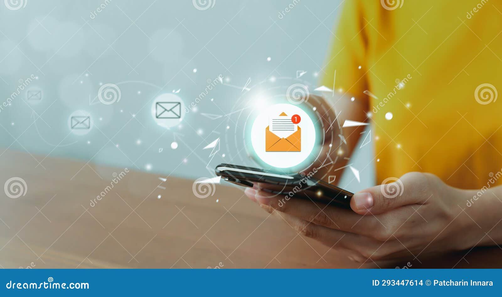 Hand Holding Smartphone and Shows a Digital Screen of New Email ...