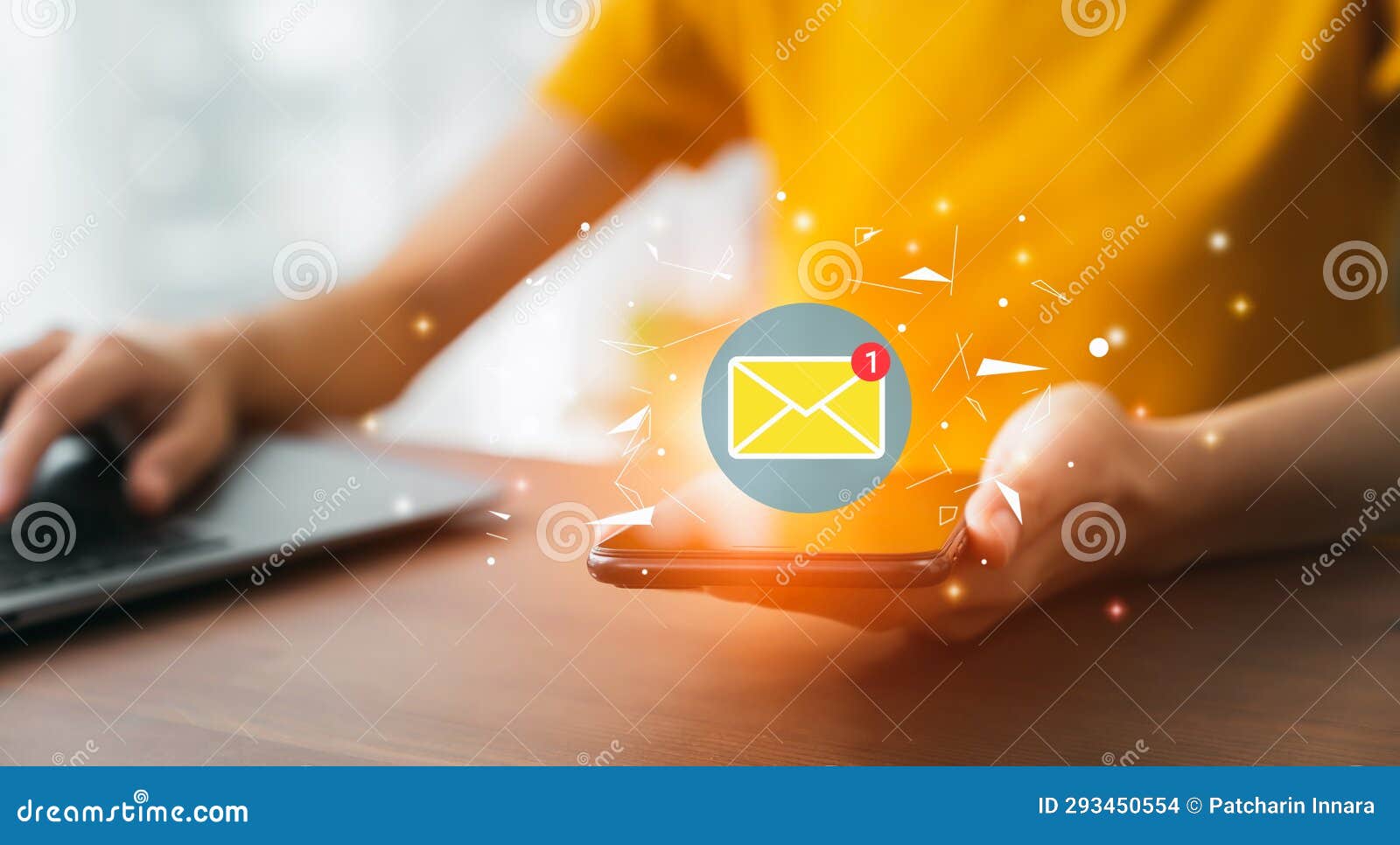 Hand Holding Smartphone and Shows a Digital Screen of New Email ...